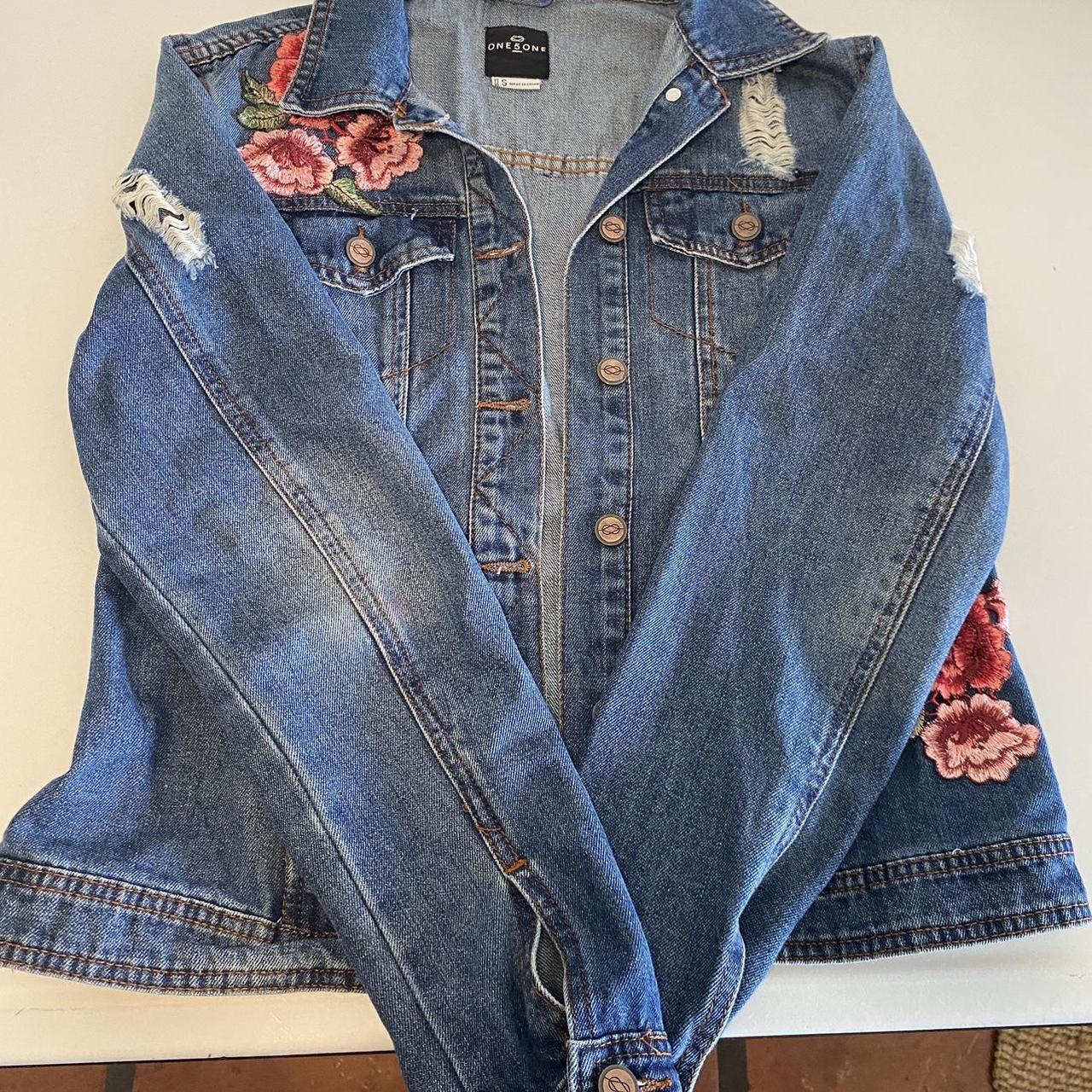 Adorable floral jean jacket! Has embroidered... - Depop