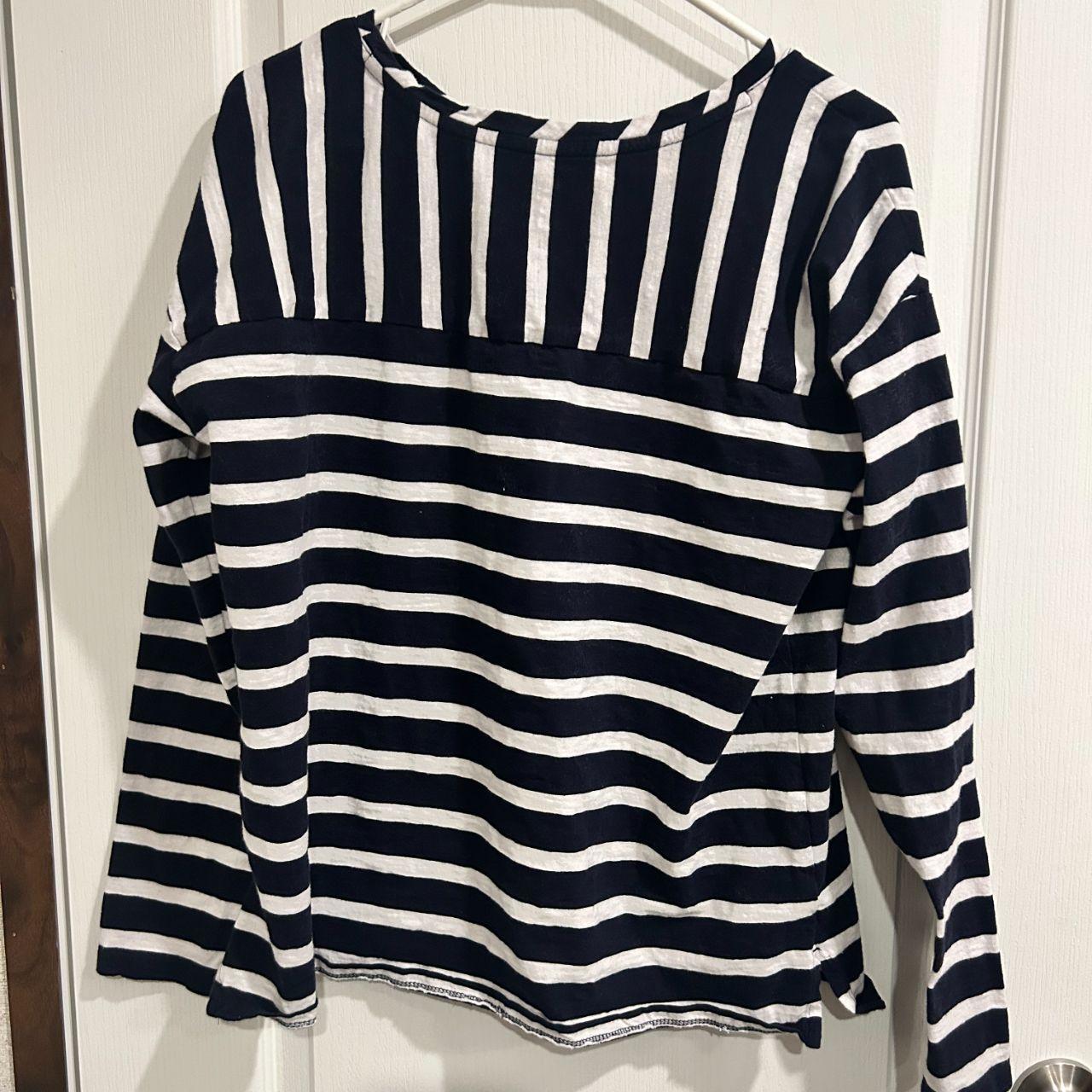 Loft Navy and White Striped Shirt L | Depop