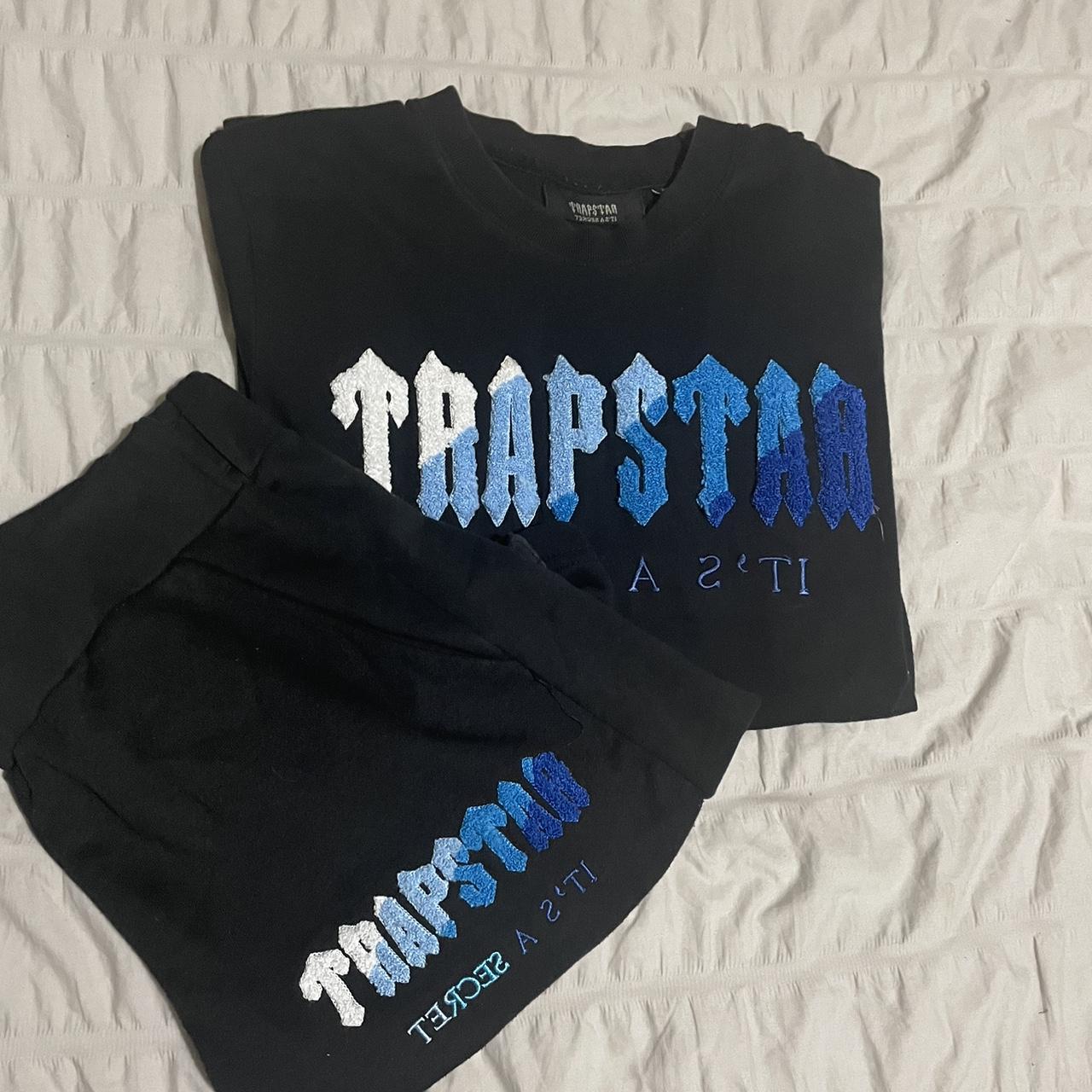 Trapstar black and blue tracksuit size mediumwill... - Depop