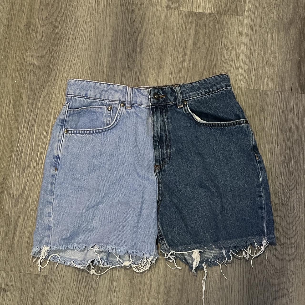 Ragged Priest two tone split Cut off demin shorts... - Depop