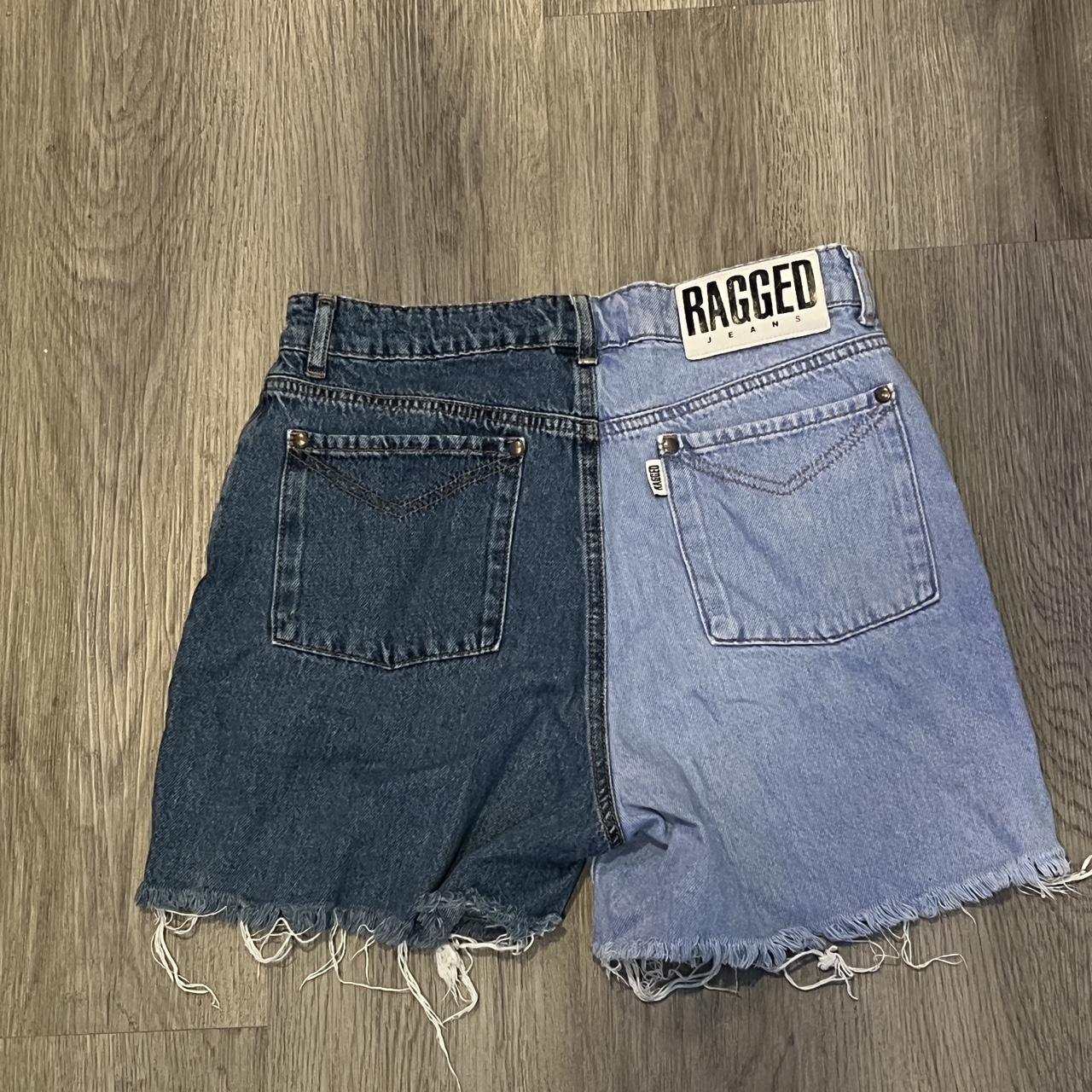 Ragged Priest two tone split Cut off demin shorts... - Depop