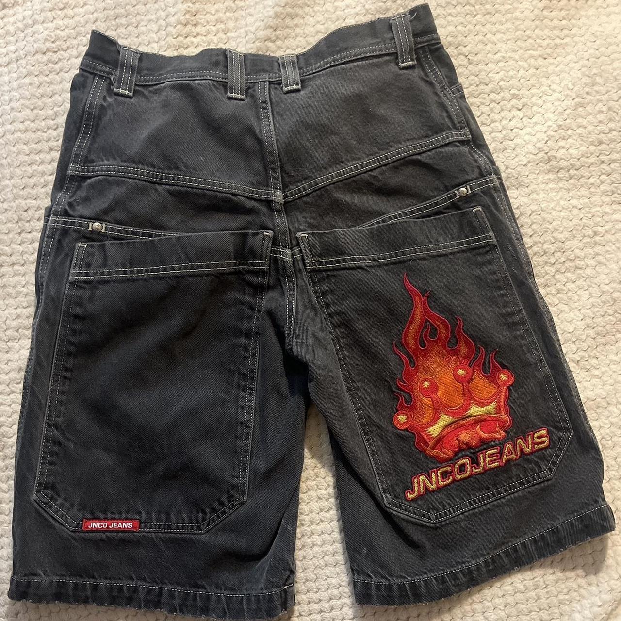 JNCO black shorts with 🔥 design on back pocket ... | Depop