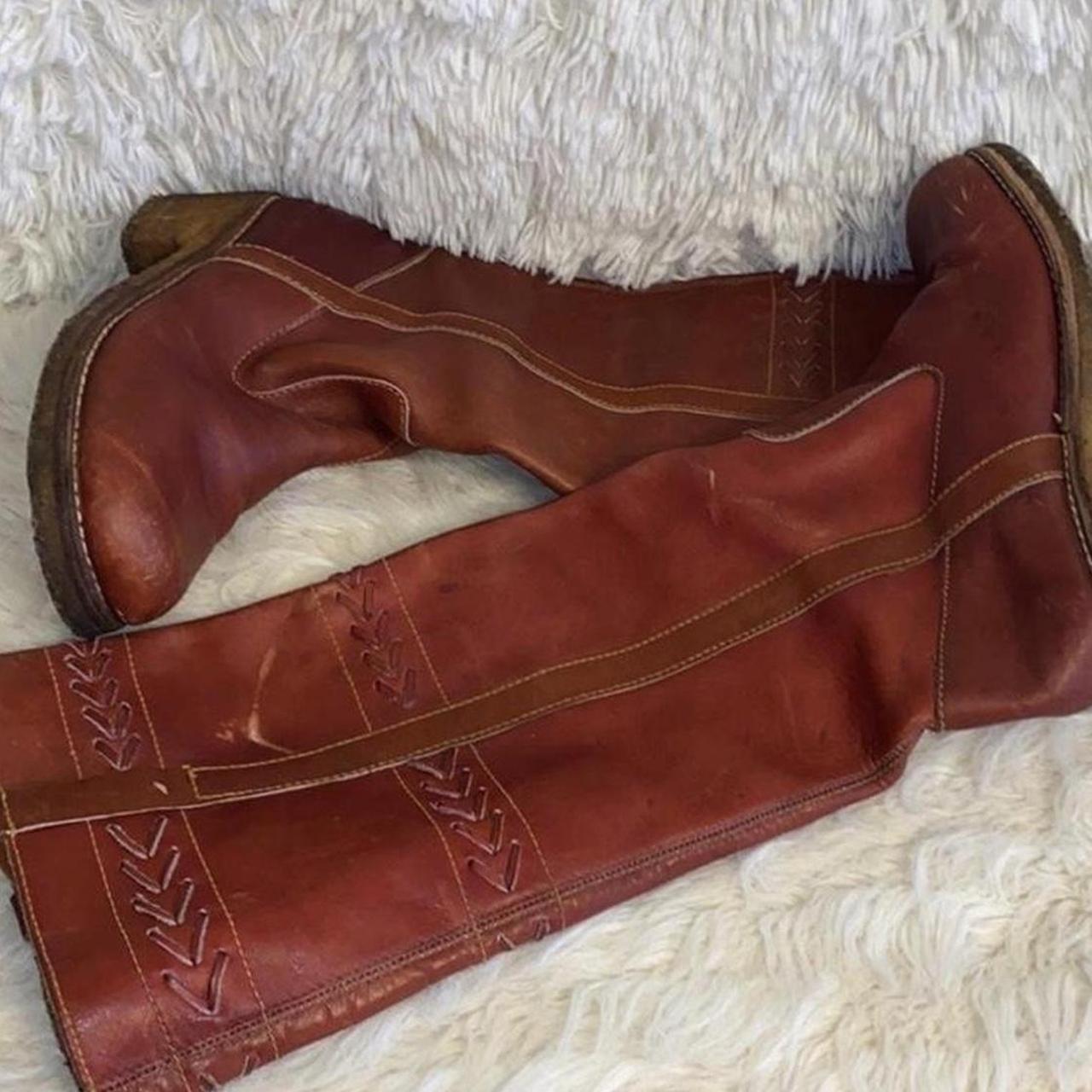 Burgundy/brick red vintage woman’s tall boots with... - Depop