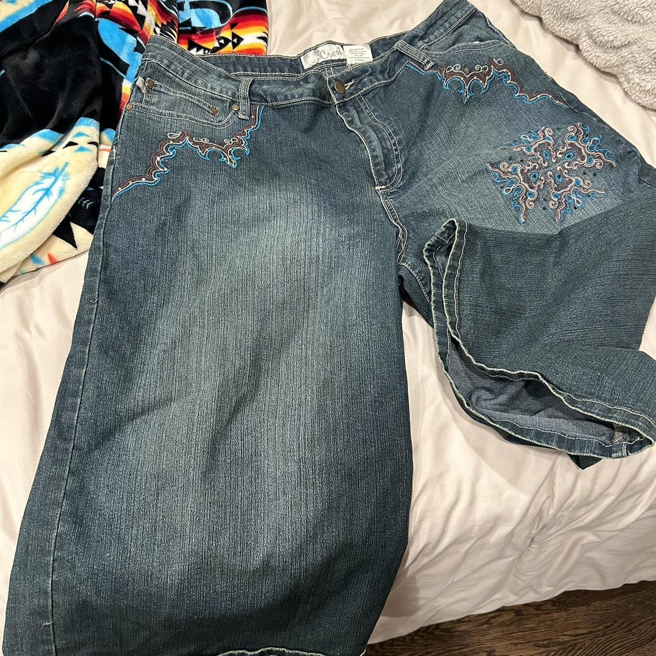 big y2k jorts with a cute touch of gems and... - Depop