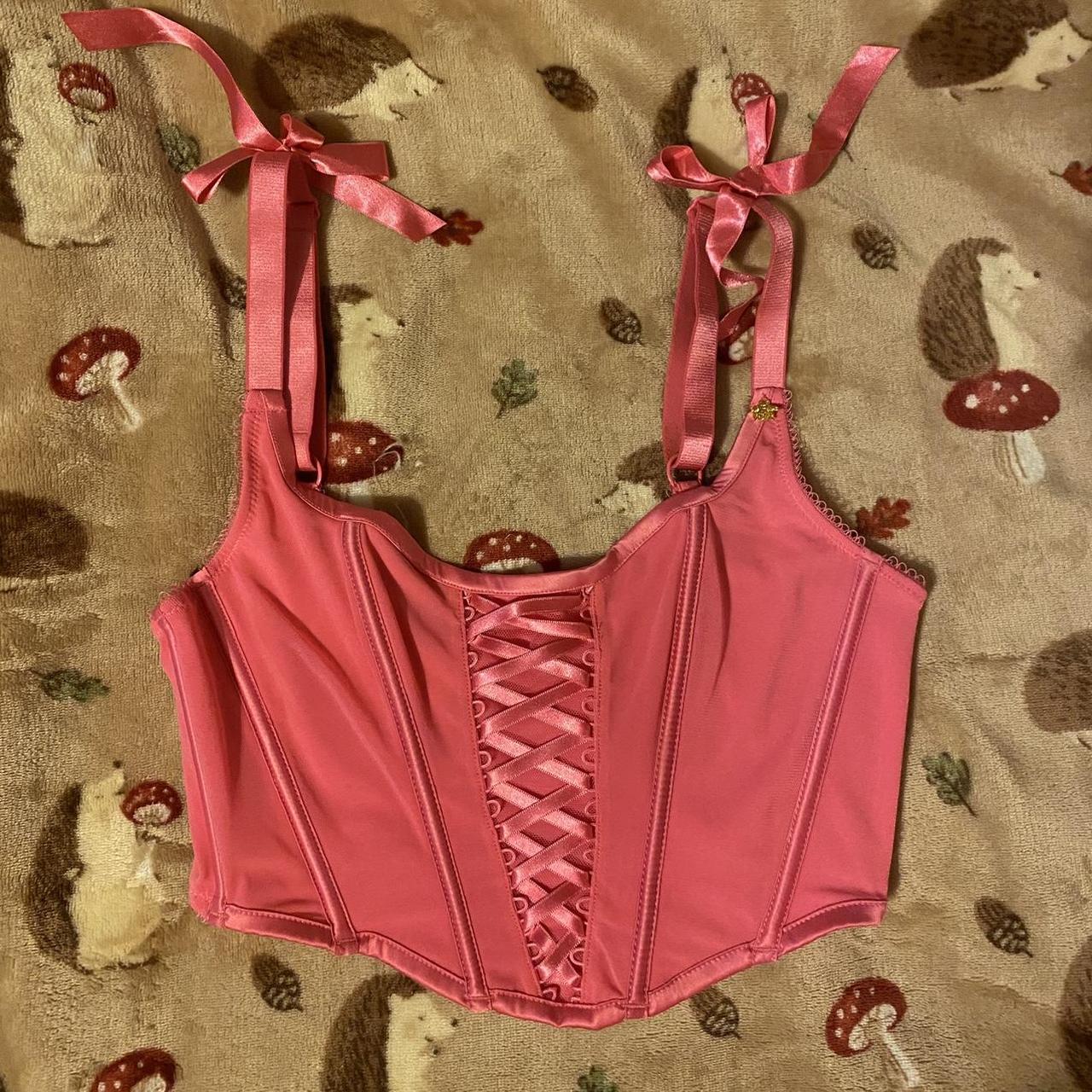 pink bridgerton corset bralette never worn but no... - Depop