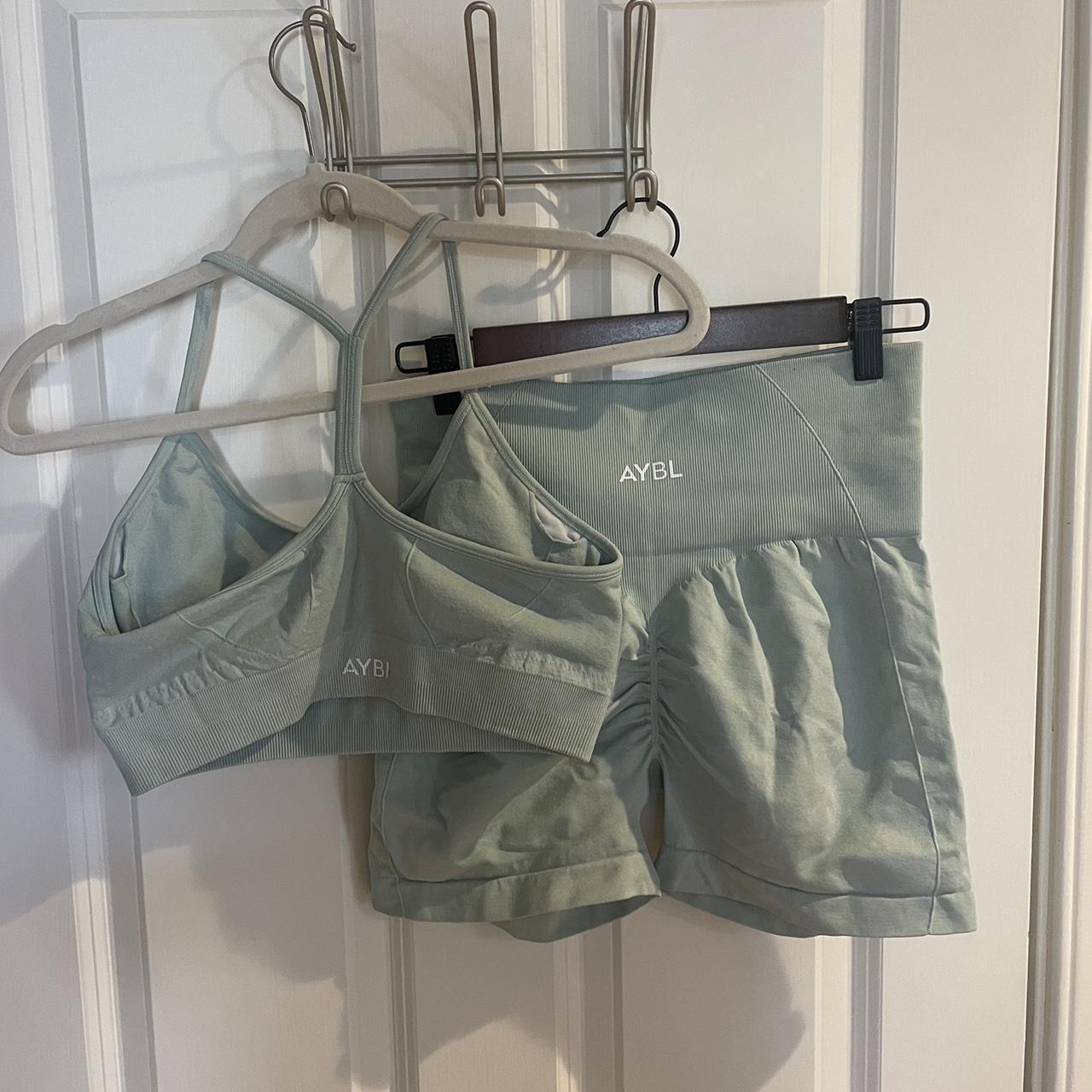 AYBL Blue/ Green Workout Set - High-Waisted Shorts &... | Depop