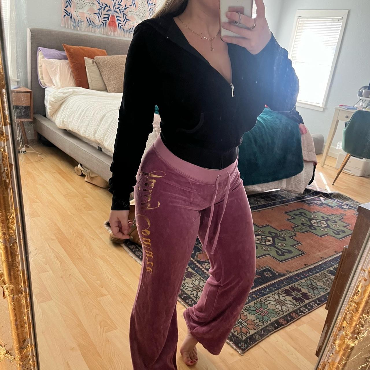 Juicy Couture Y2K Pink Velour Track Paints Gold... - Depop