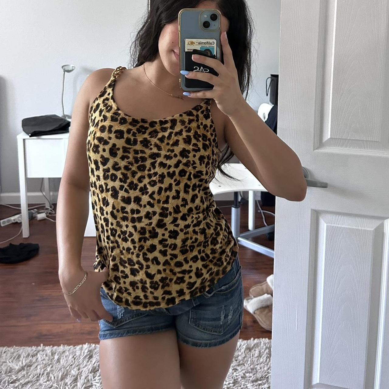 Vintage Leopard Print August Silk Top with gold... | Depop