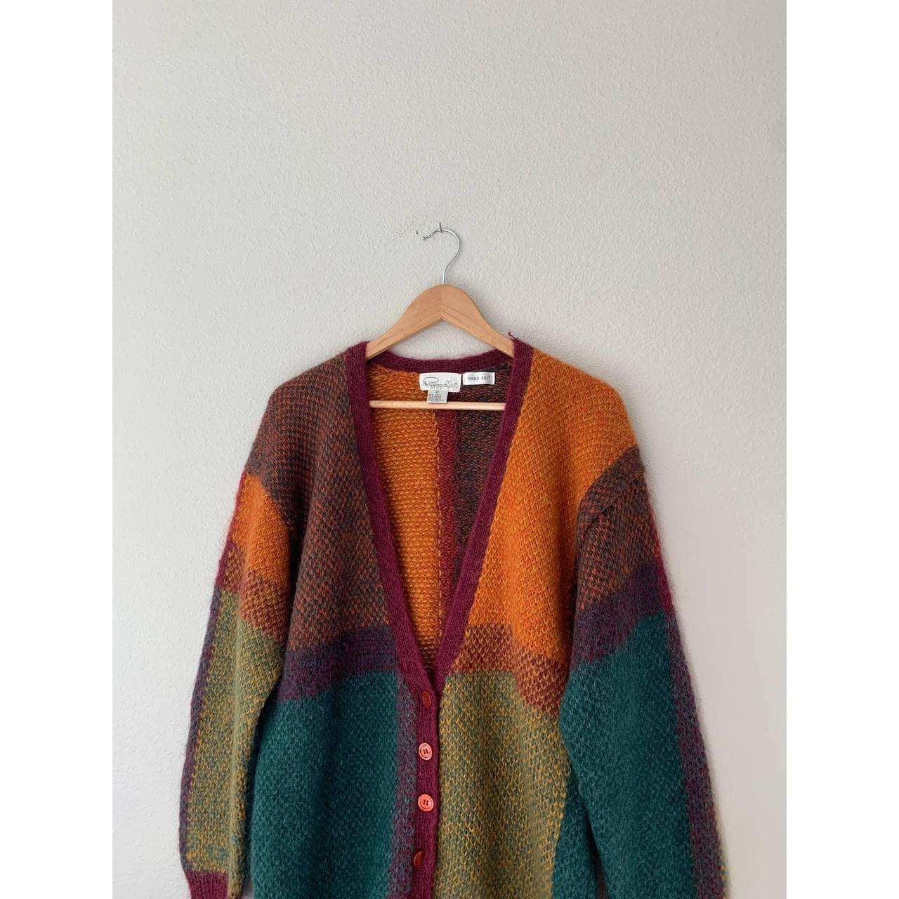Vintage 80s Colorblock Earth-toned Mohair-blend... - Depop