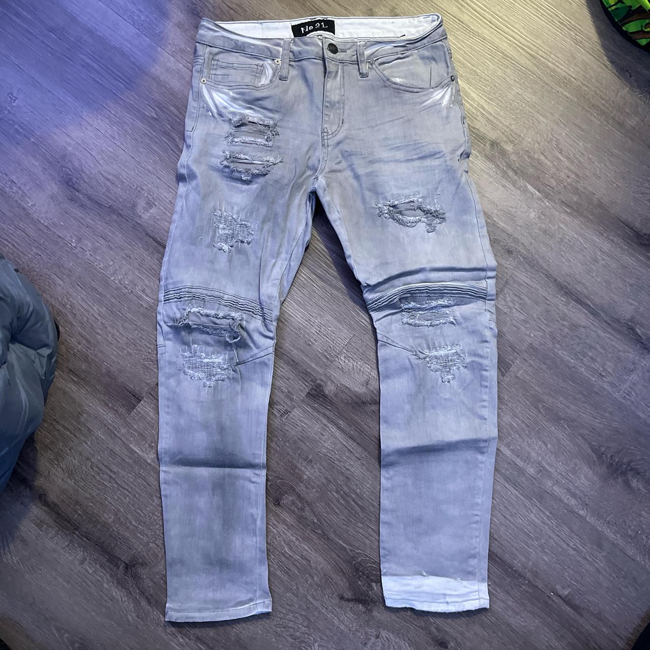 Grey and white distressed skinny jeans | Depop