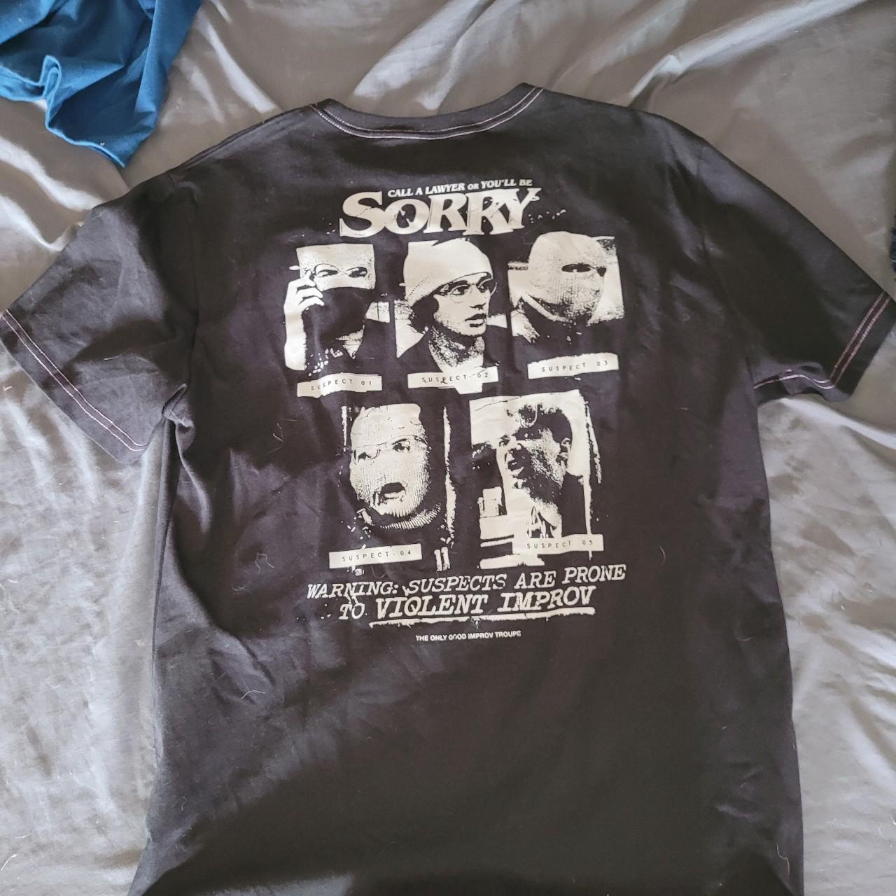 L Black Sorry Boys Robbery T-shirt, worn a few... - Depop
