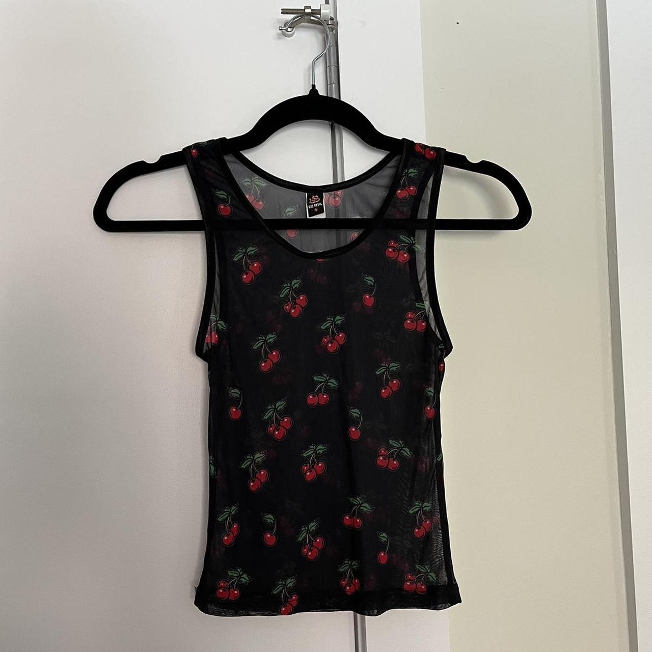 Sheer mesh cherry print top so cute! Brand is She... - Depop