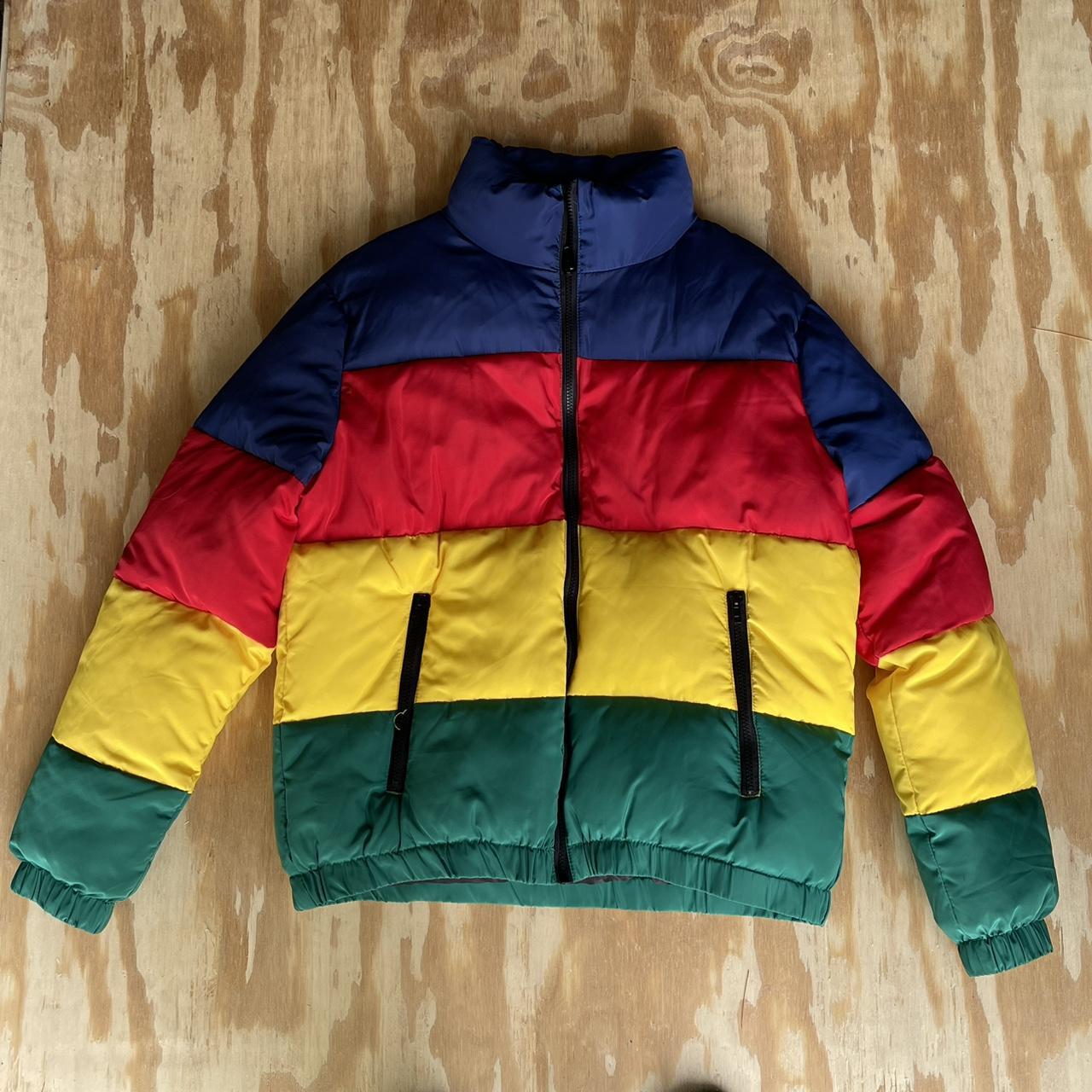 forever 21 rainbow puffer jacket / size m - Depop