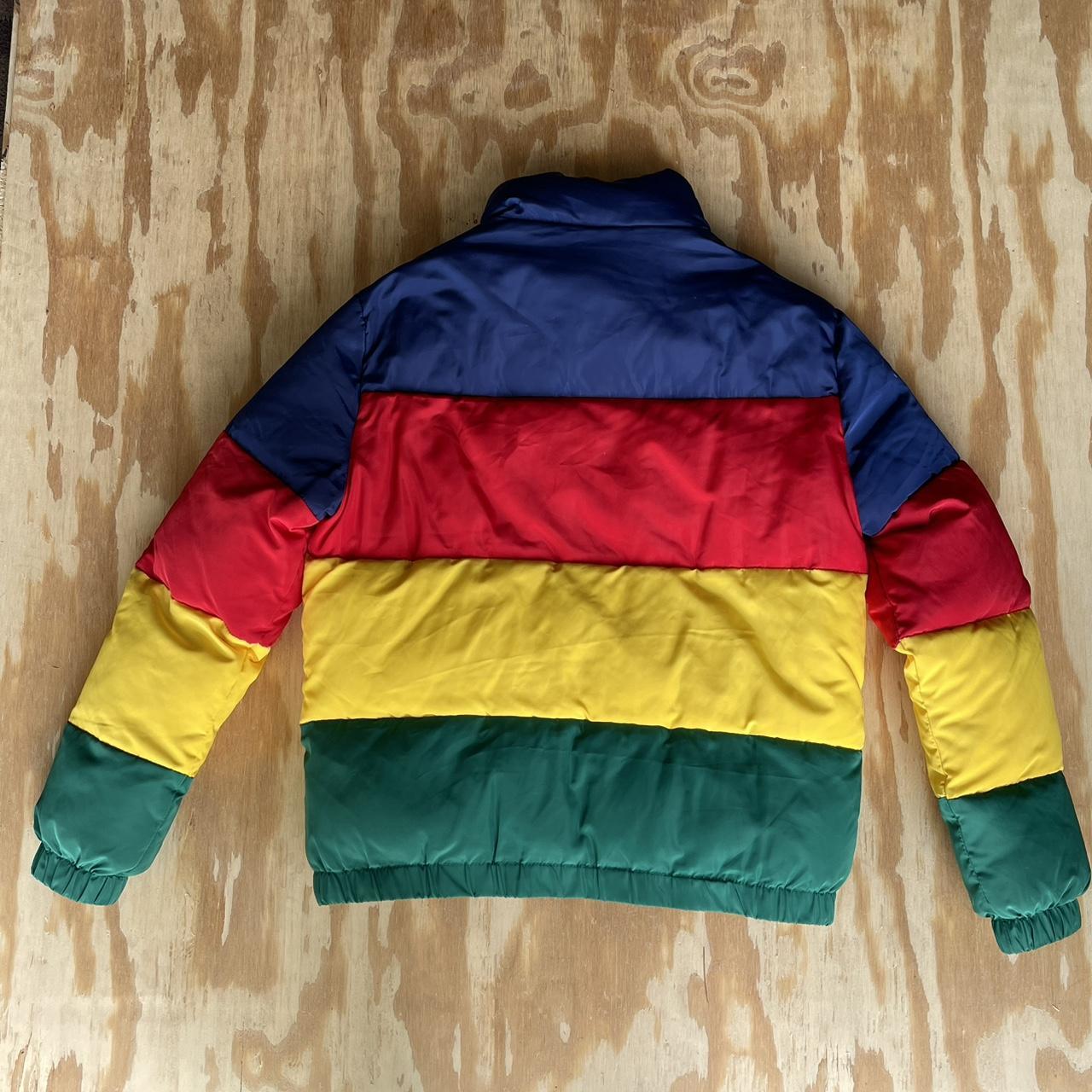 forever 21 rainbow puffer jacket / size m - Depop