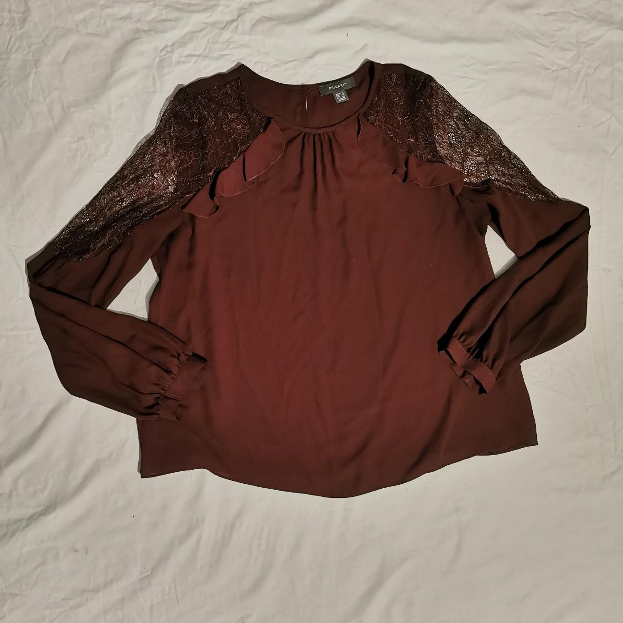 Primark lace shoulder detail blouse 12 Burgandy /maroon - Depop