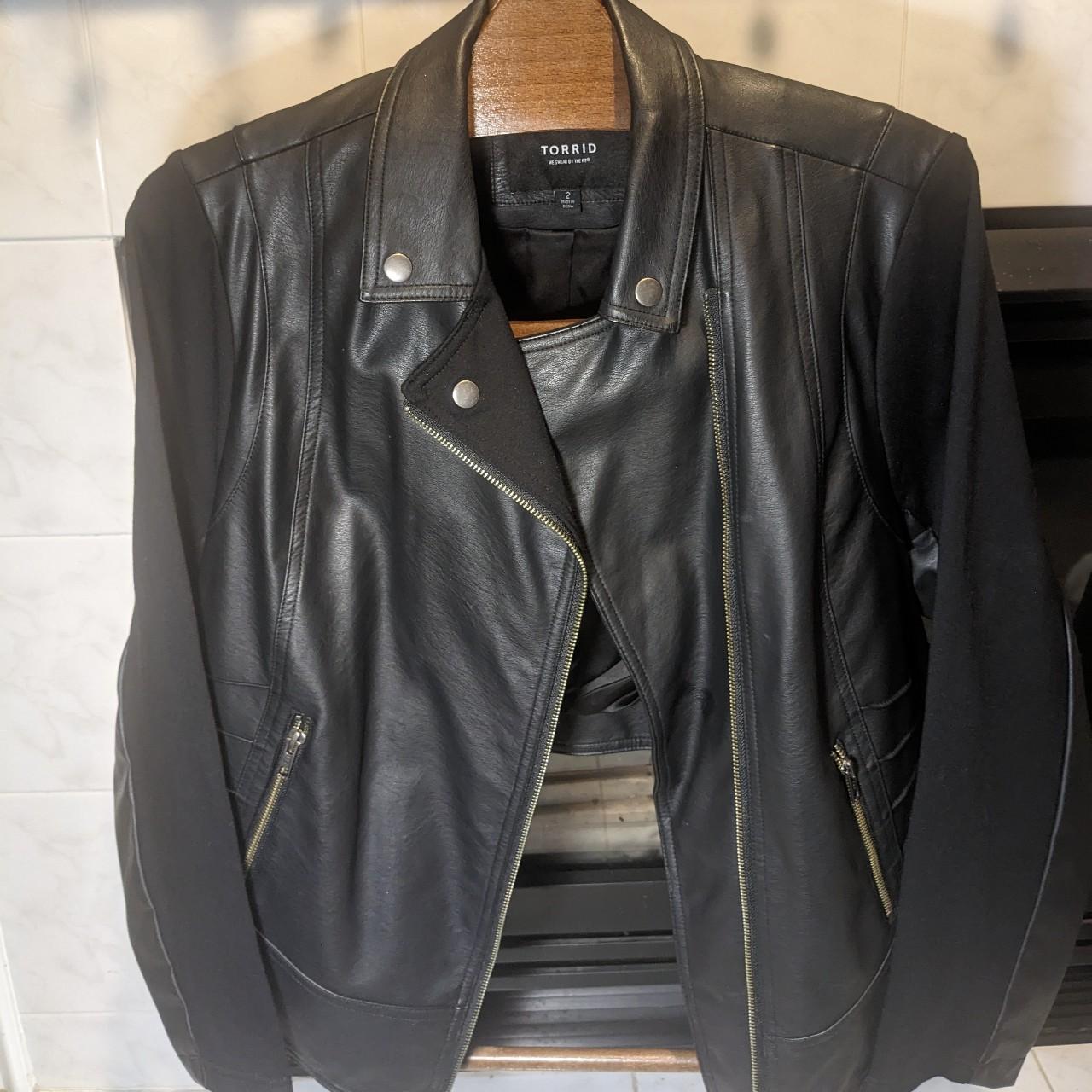 Torrid BLACK FAUX LEATHER& PONTE MOTO JACKET Size XL... - Depop
