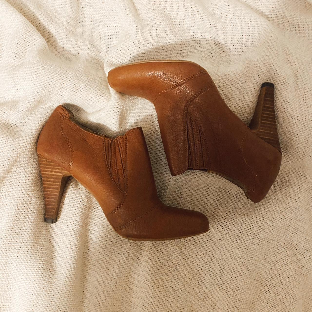 Brown heeled boots, 3-inch heel, low cut ankle... - Depop