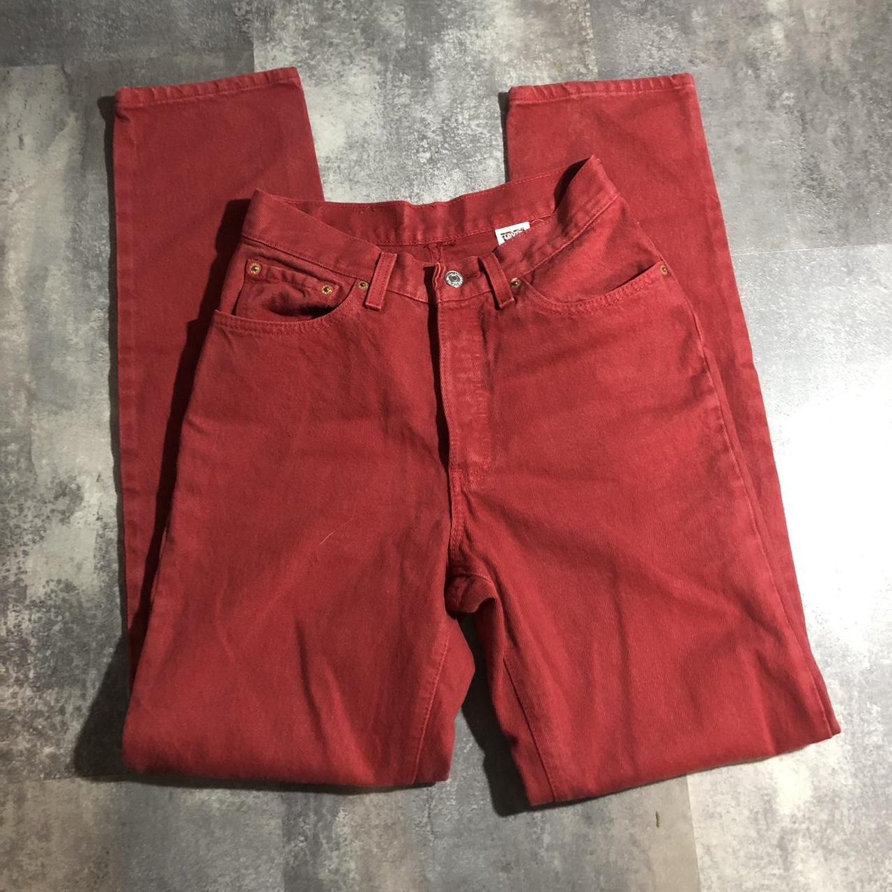 Vintage 90s red Levi’s jeans🍒made in USA, 26” waist,... - Depop