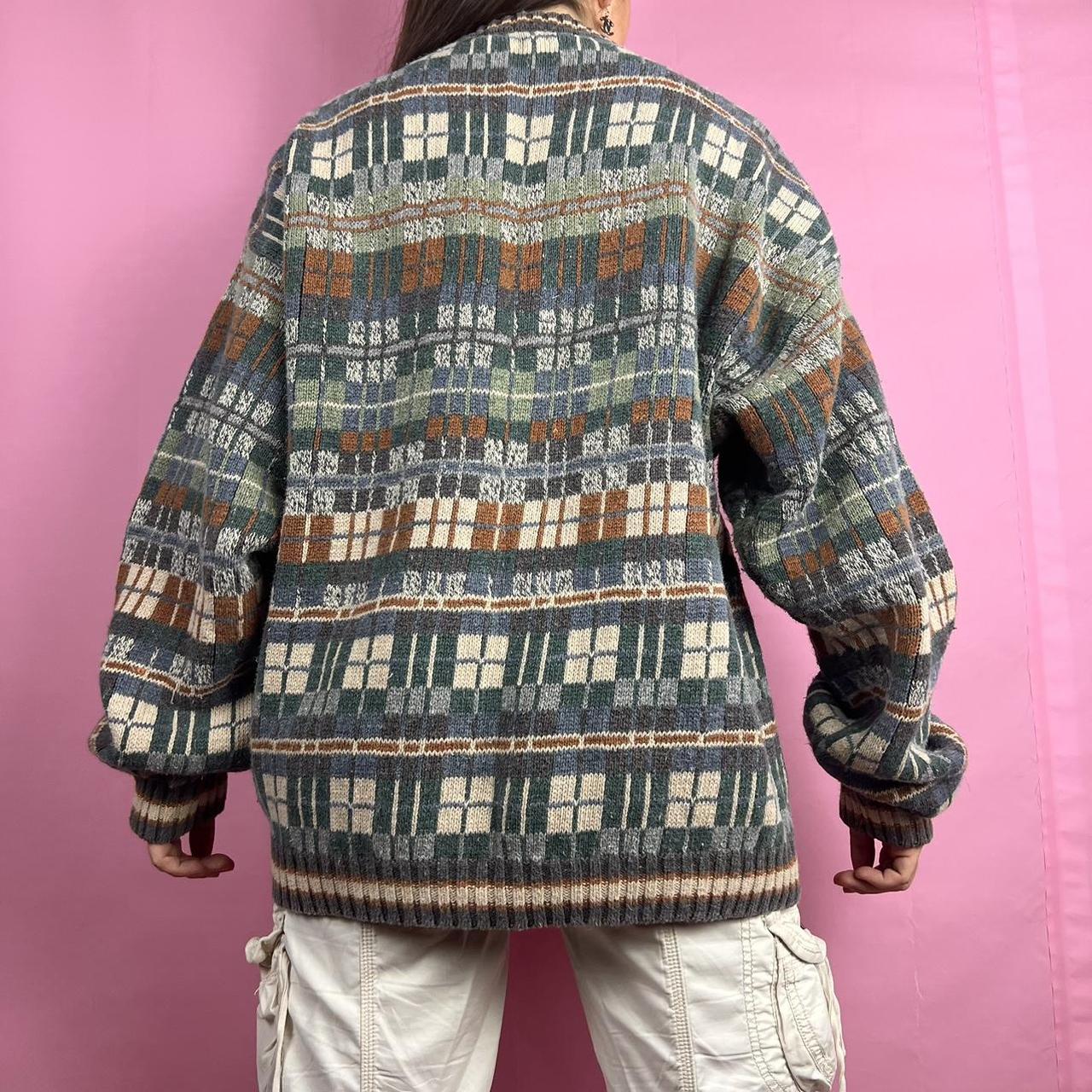 Vintage graphic geometric oversized grandpa sweater... - Depop