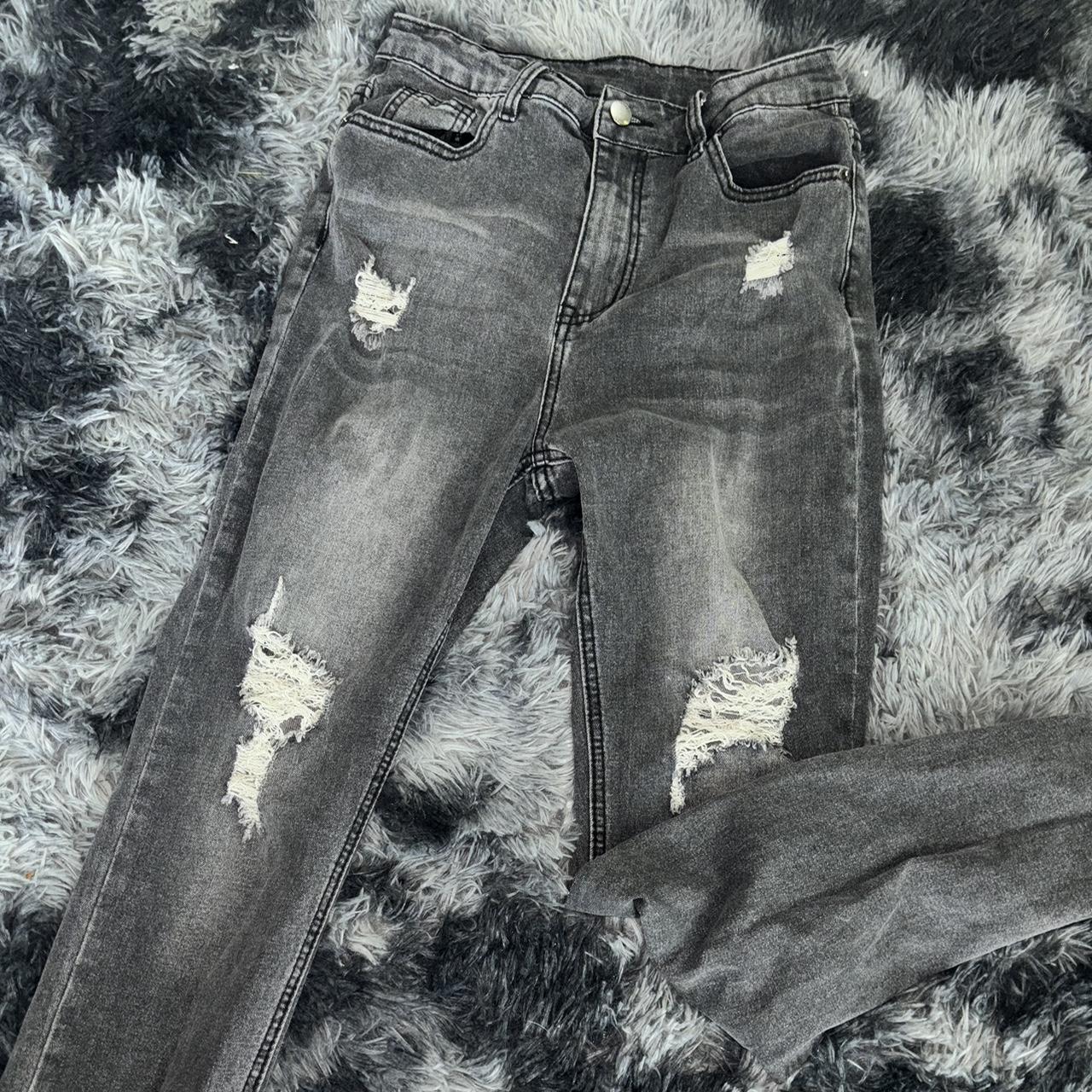 Dark Gray Ripped Jeans (Only worn once) #rippedjeans... - Depop