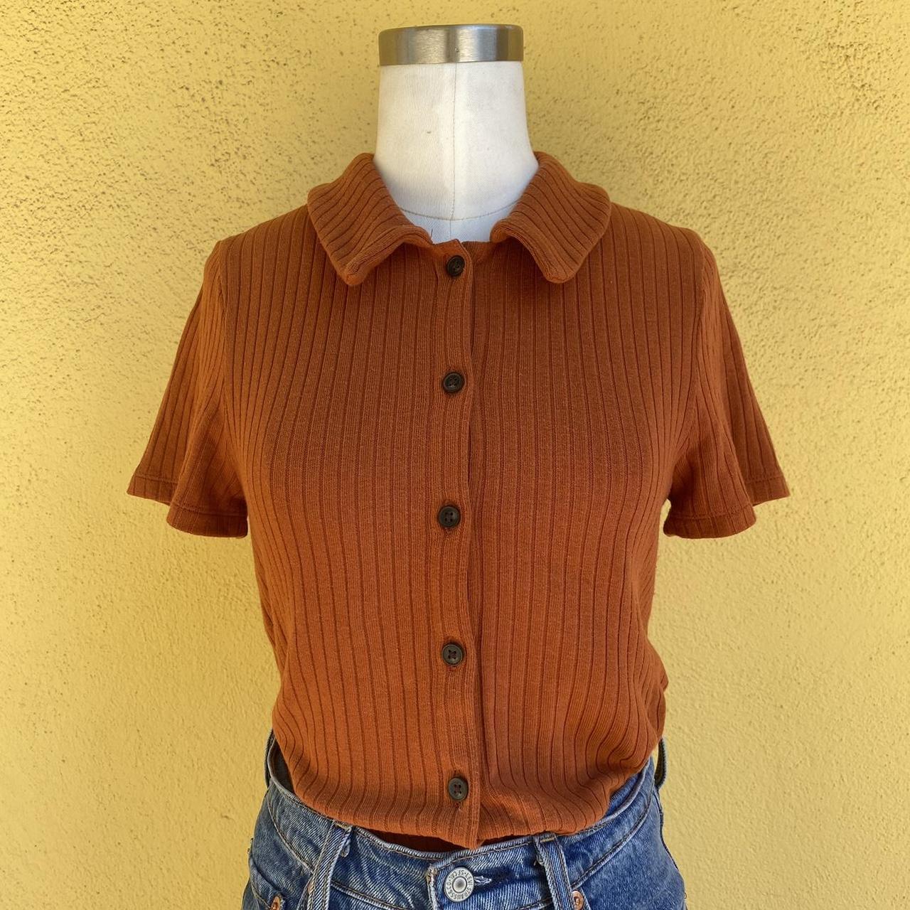 Madewell orange rust ribbed button down polo... - Depop