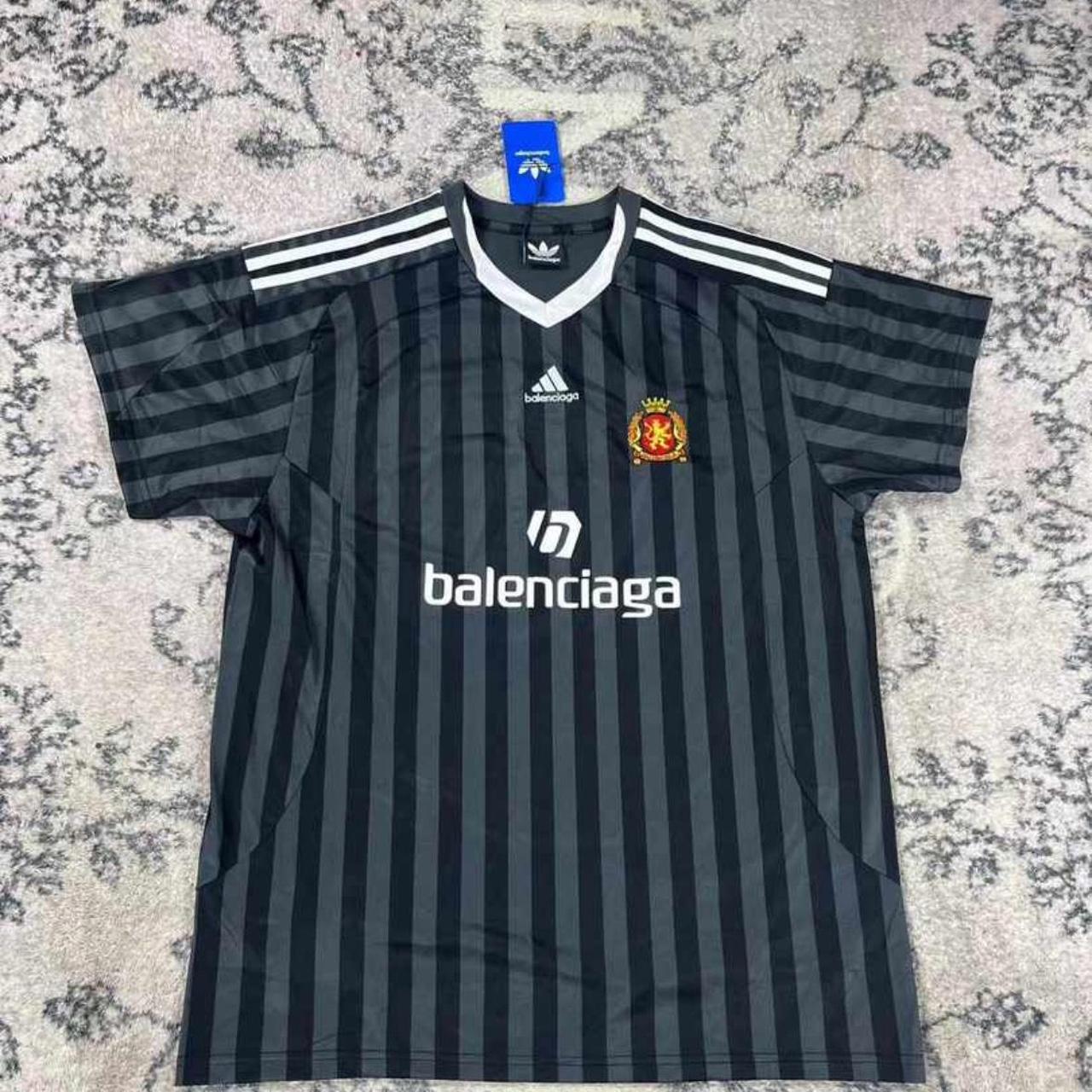 BALENCIAGA X Adidas Logo-Print Football T-Shirt - Black | Depop BALENCIAGA X Adidas Logo-Print Football T-Shirt - Black | Depop