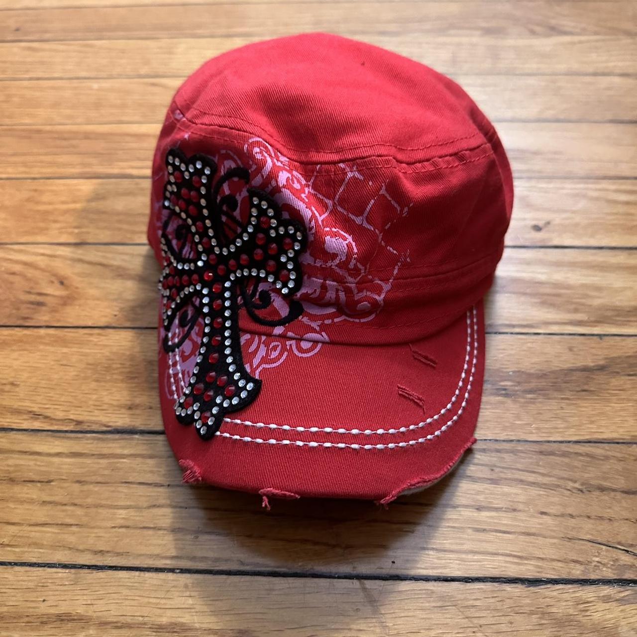 Cool red y2k bedazzled hat. Super sick piece to go... - Depop