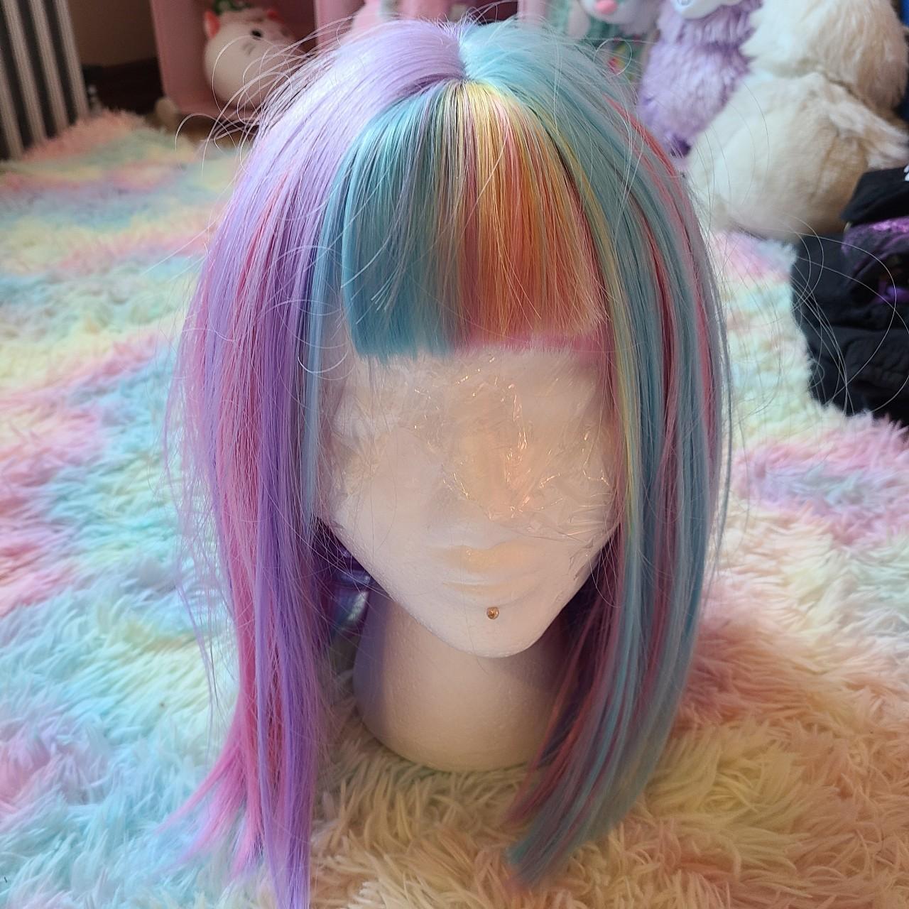 rainbow bob wig. 12 inches in length. never worn,... - Depop