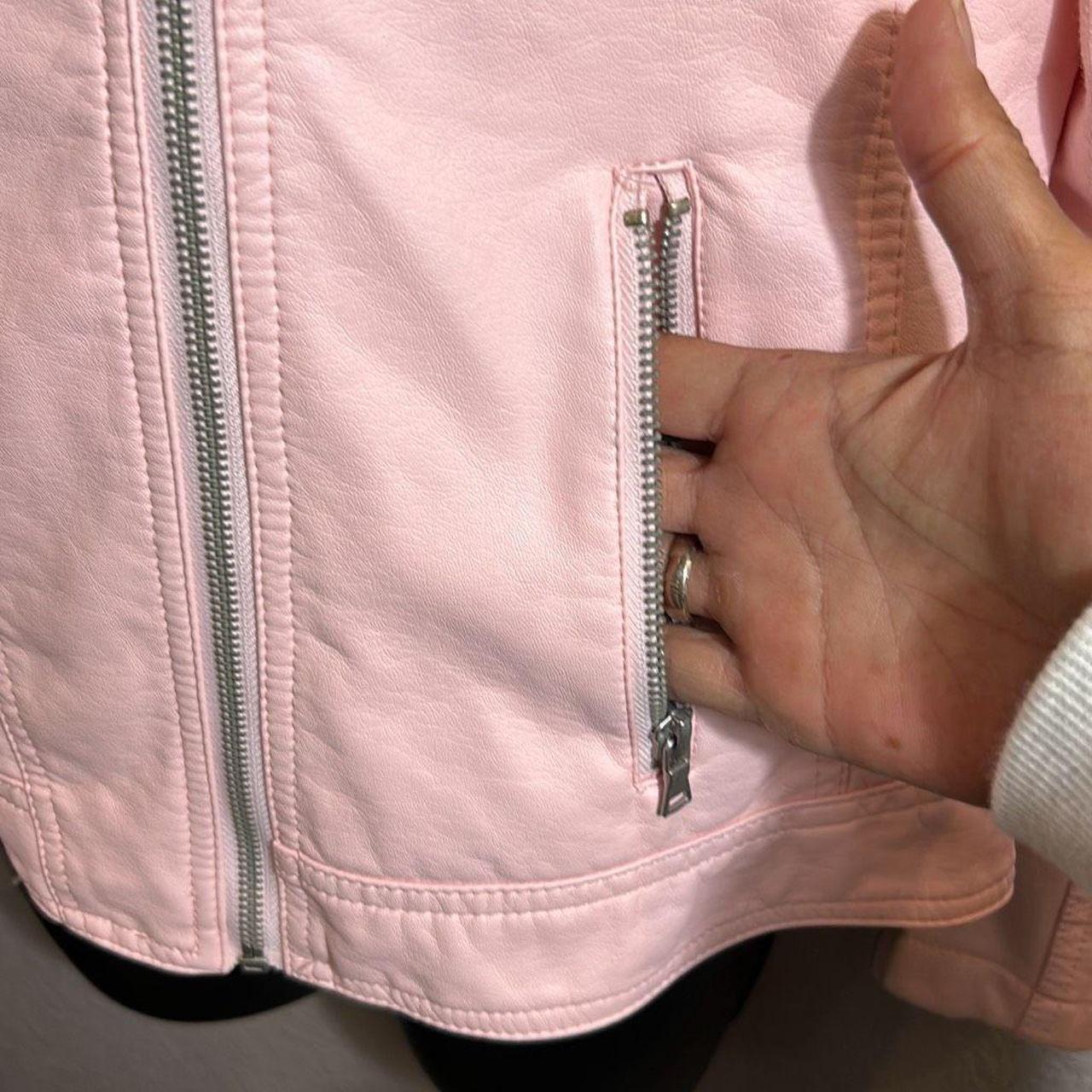 Justice Pink faux leather bomber jacket Junior size... - Depop