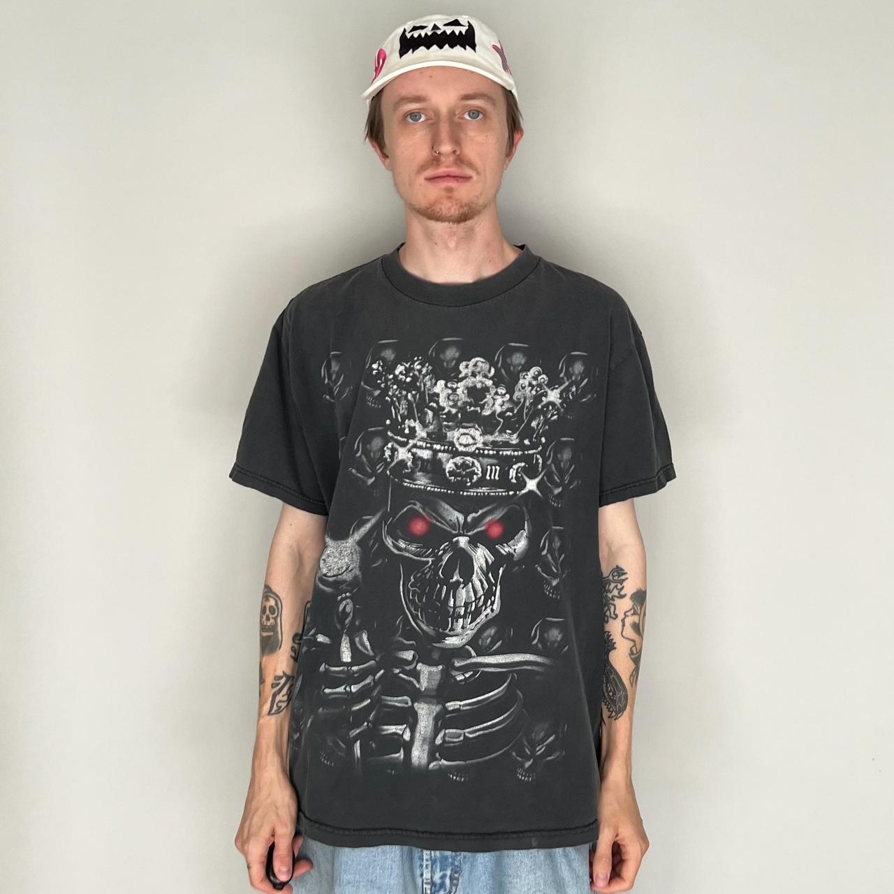 Vintage Y2K/2000s Cyber Goth Skeleton King Tee... - Depop