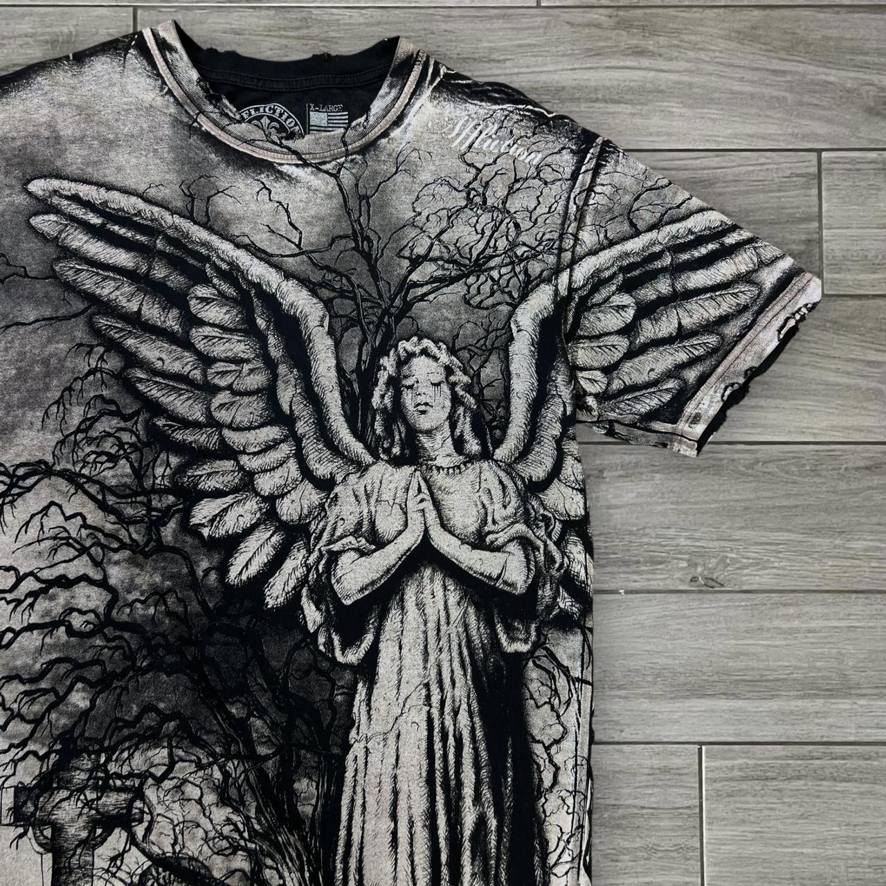 Vintage Y2K Cyber Goth Affliction Angel Tee Shirt!... - Depop