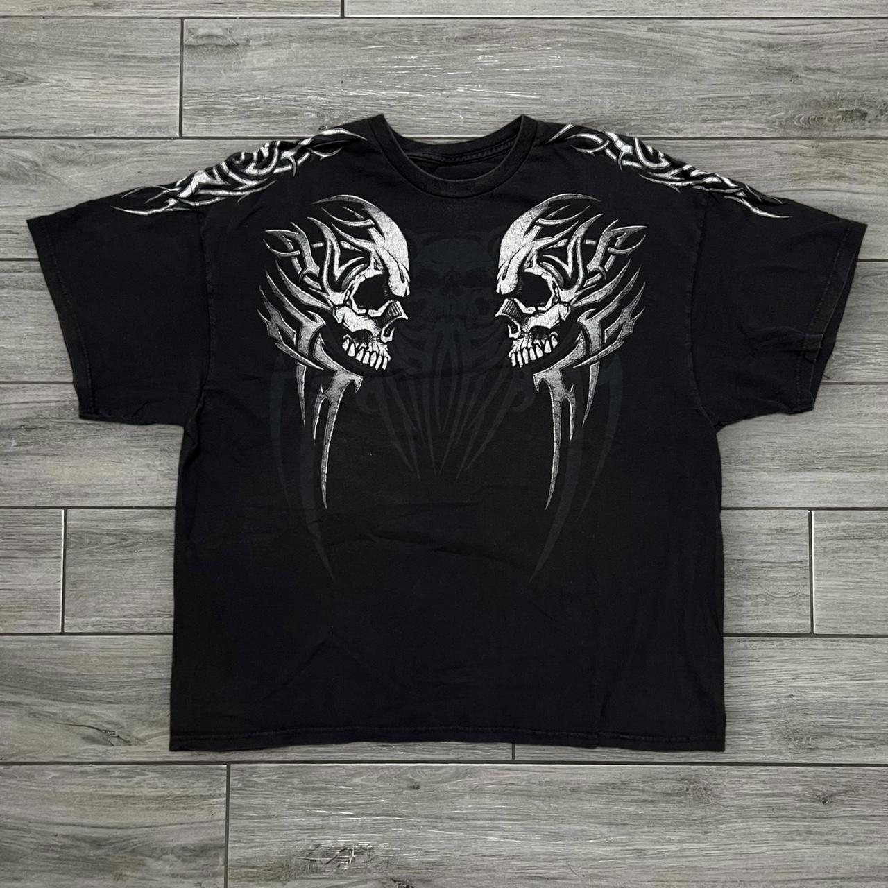 Vintage Y2K Cyber Goth Skull Tee Shirt! Great... - Depop