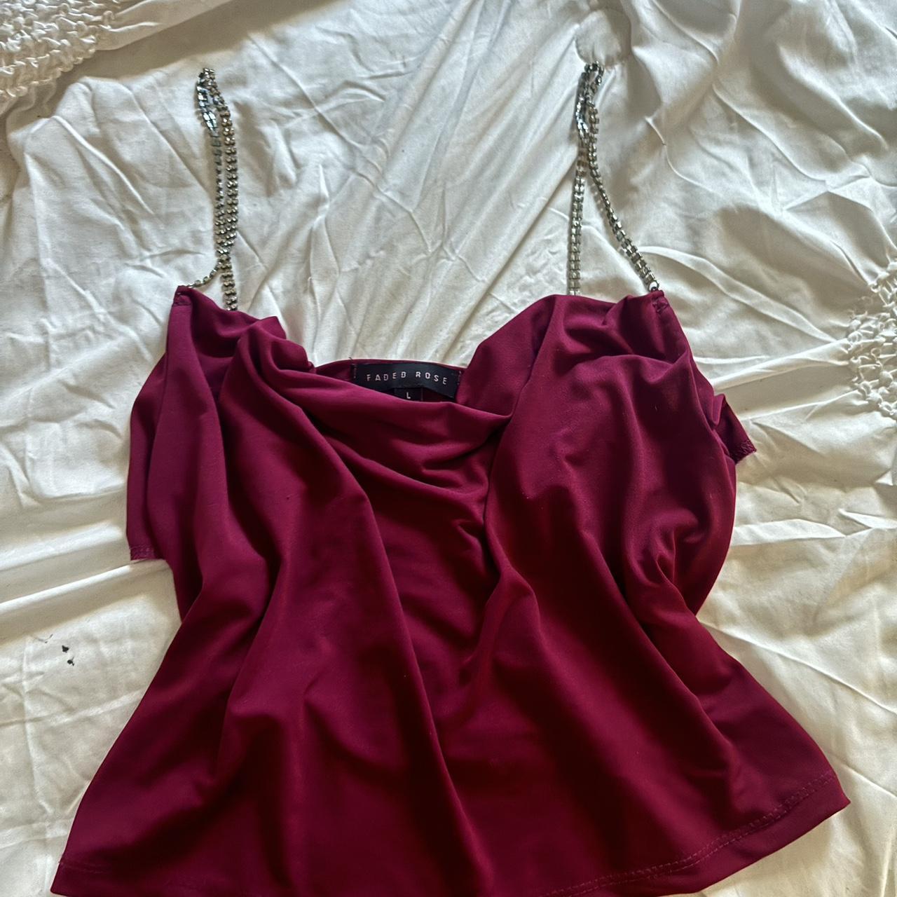 dark violet top with rhinestone straps thrifted no... - Depop