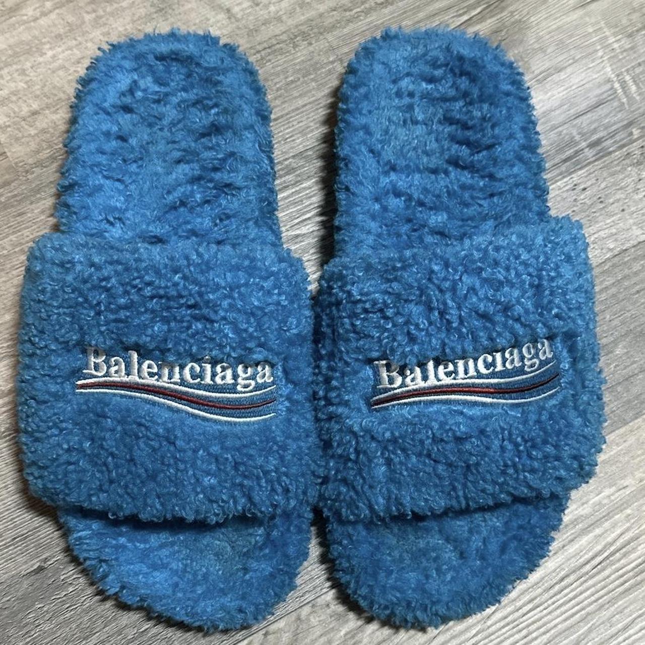 Balenciaga fuzzy slides fits like size 9 men dm for... - Depop