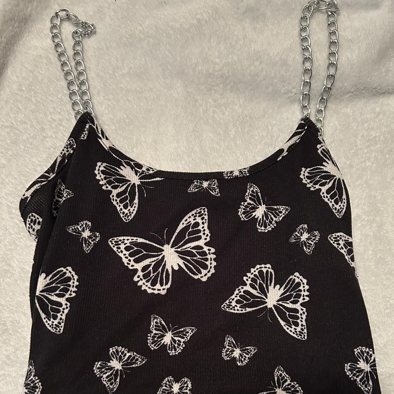 super cute black butterfly chain link crop top tank... - Depop
