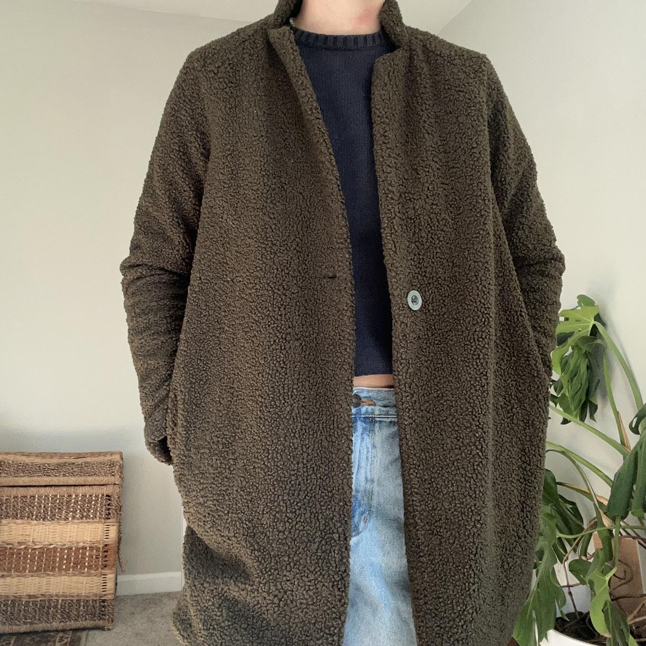 Long dark green jacket with a fuzzy exterior and... - Depop