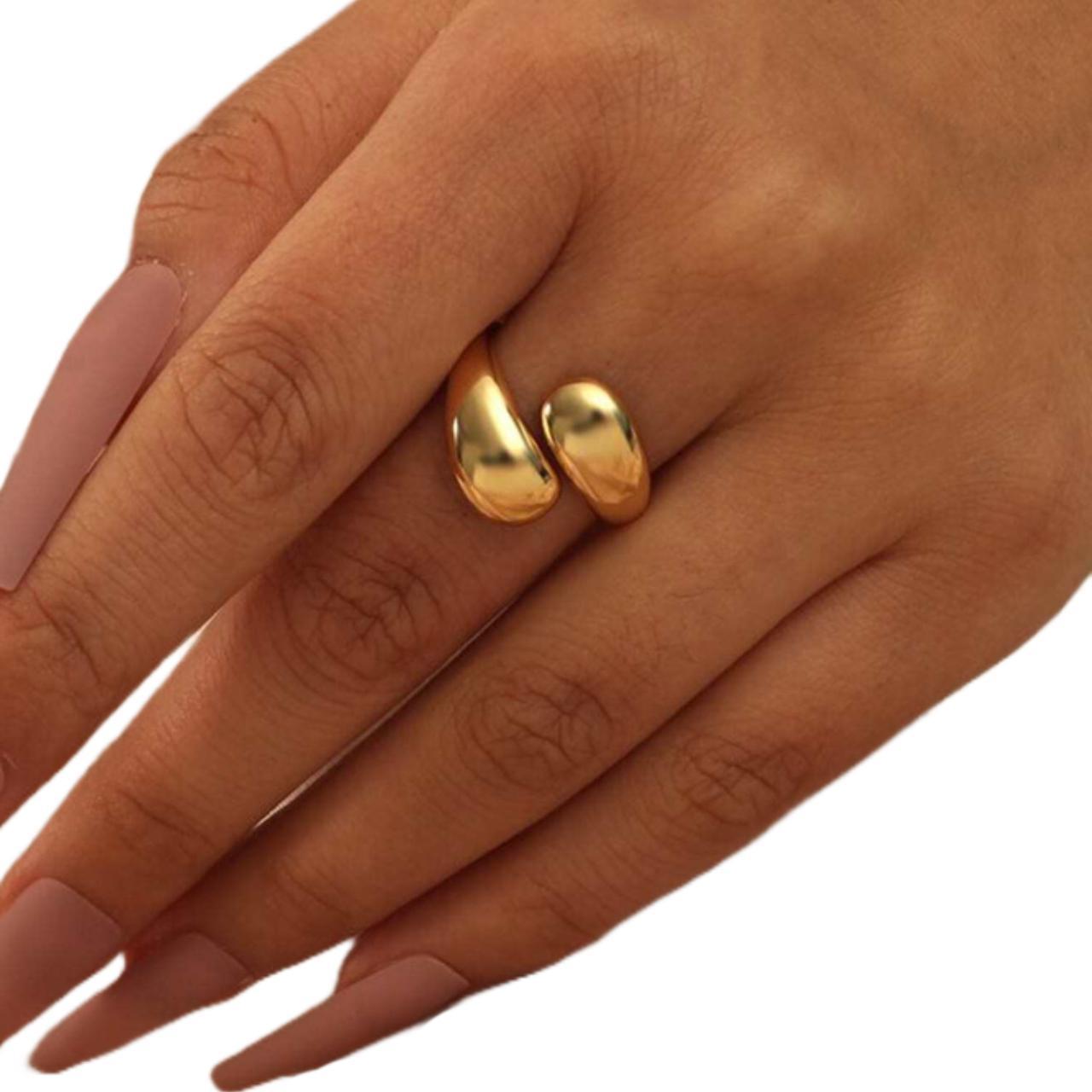 Gold Waterdrop Wraparound Ring - Adjustable - Depop