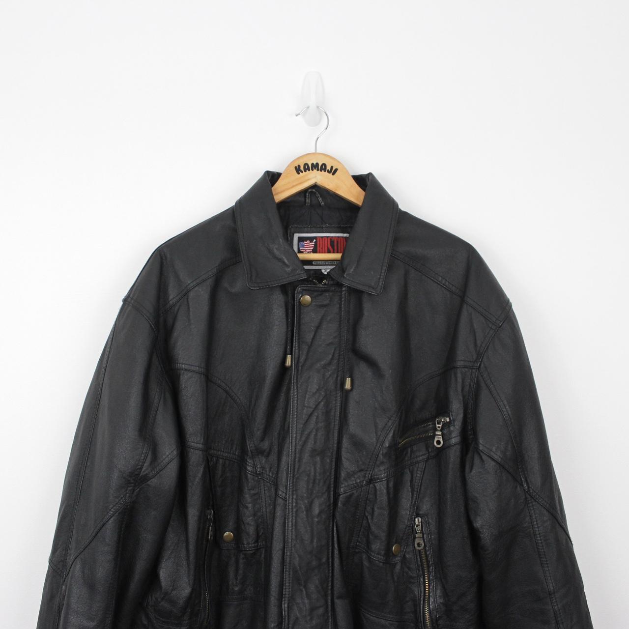 Vintage Black Leather Jacket by Boston, nice worn in... - Depop