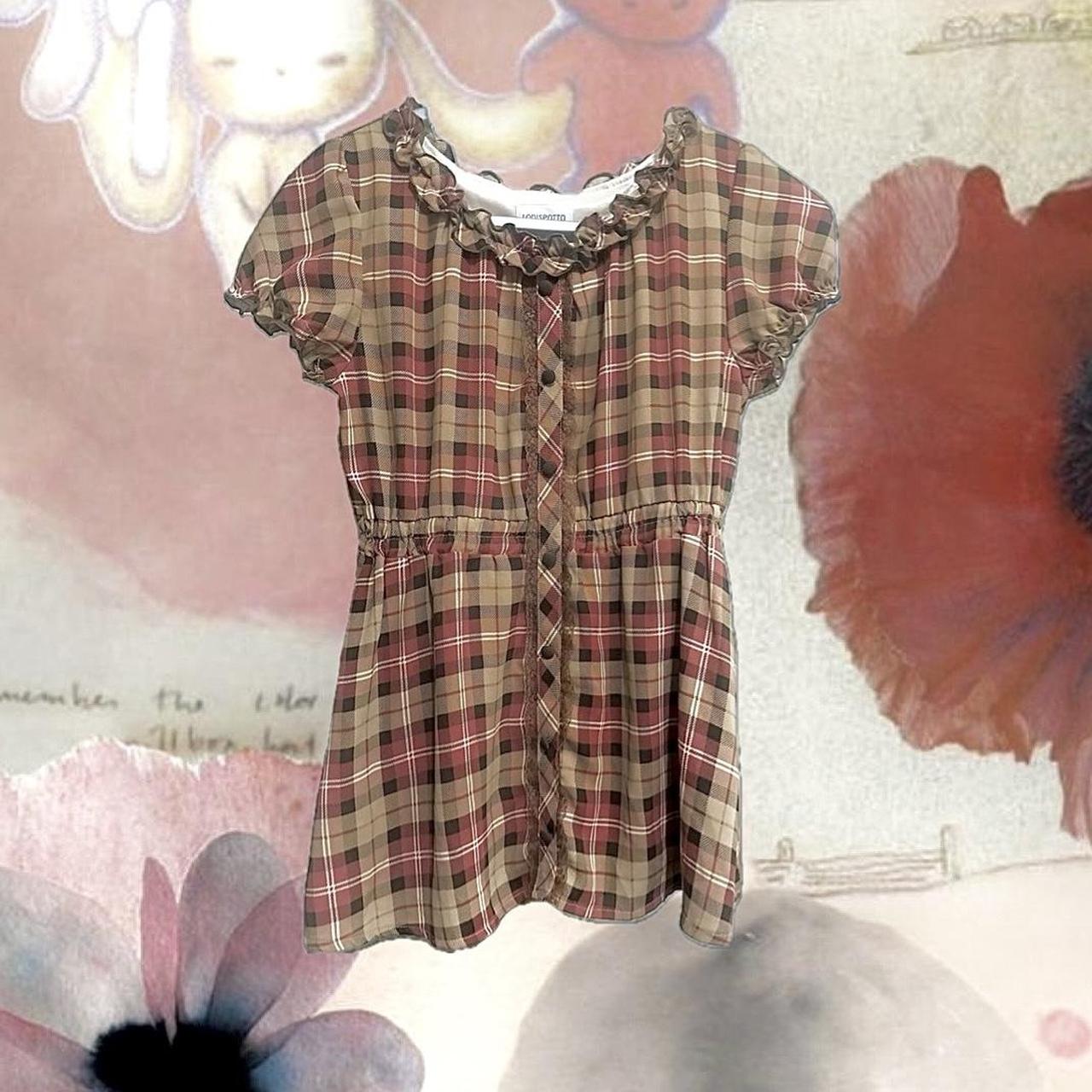 Checkered cottage core mori kei blouse. From... - Depop