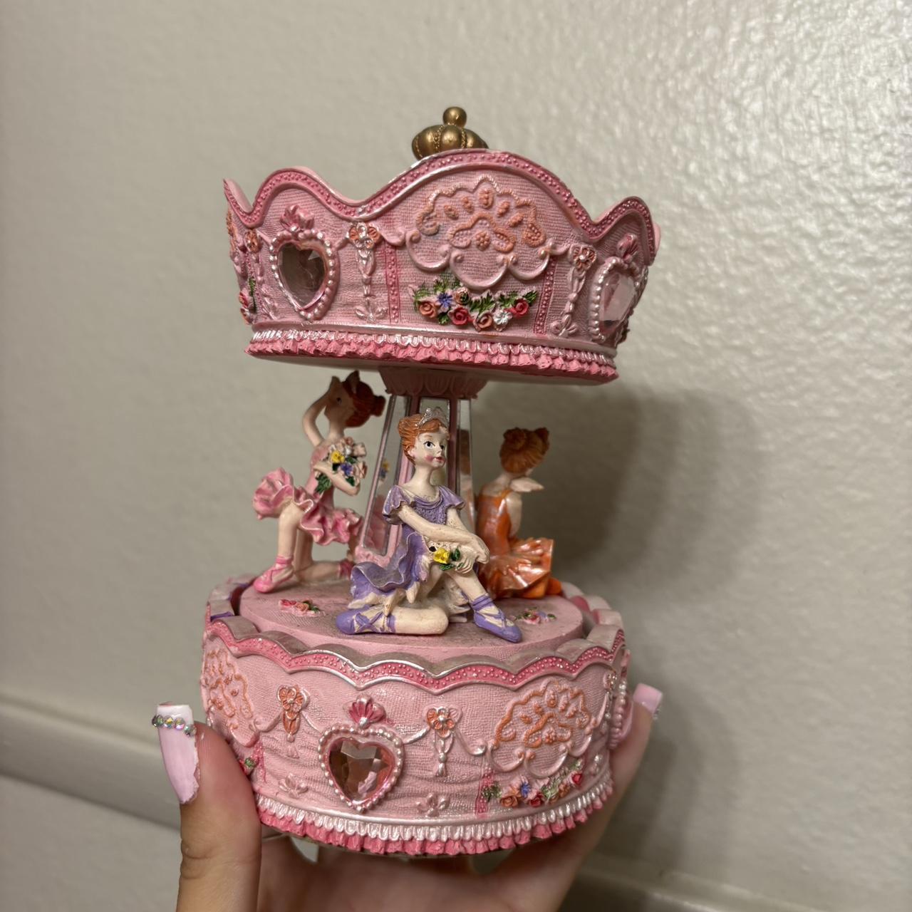 Vintage Pink Ballerina Carousel Music Box •Turns... - Depop