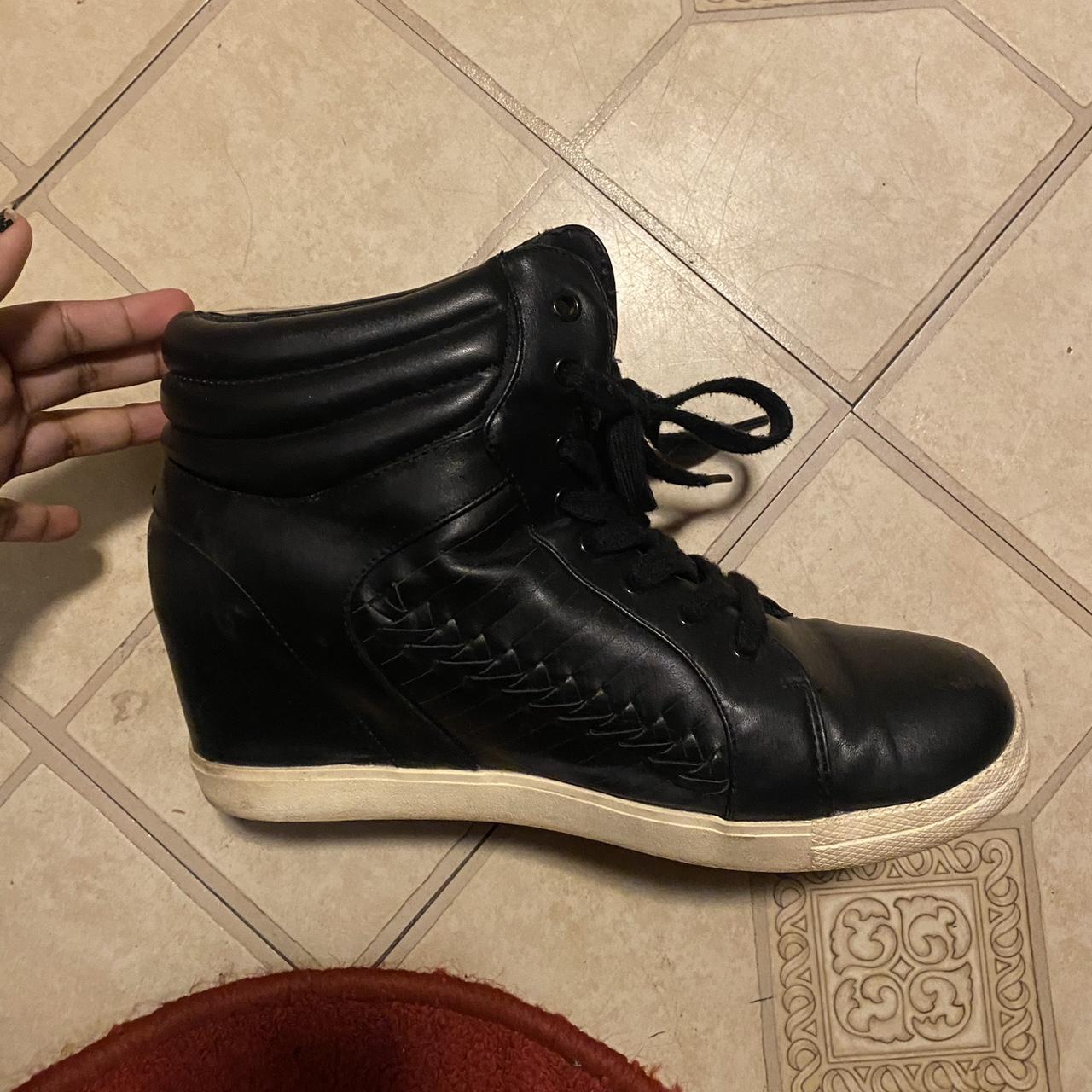 Black leather high-top wedges sneakers unisex women... | Depop