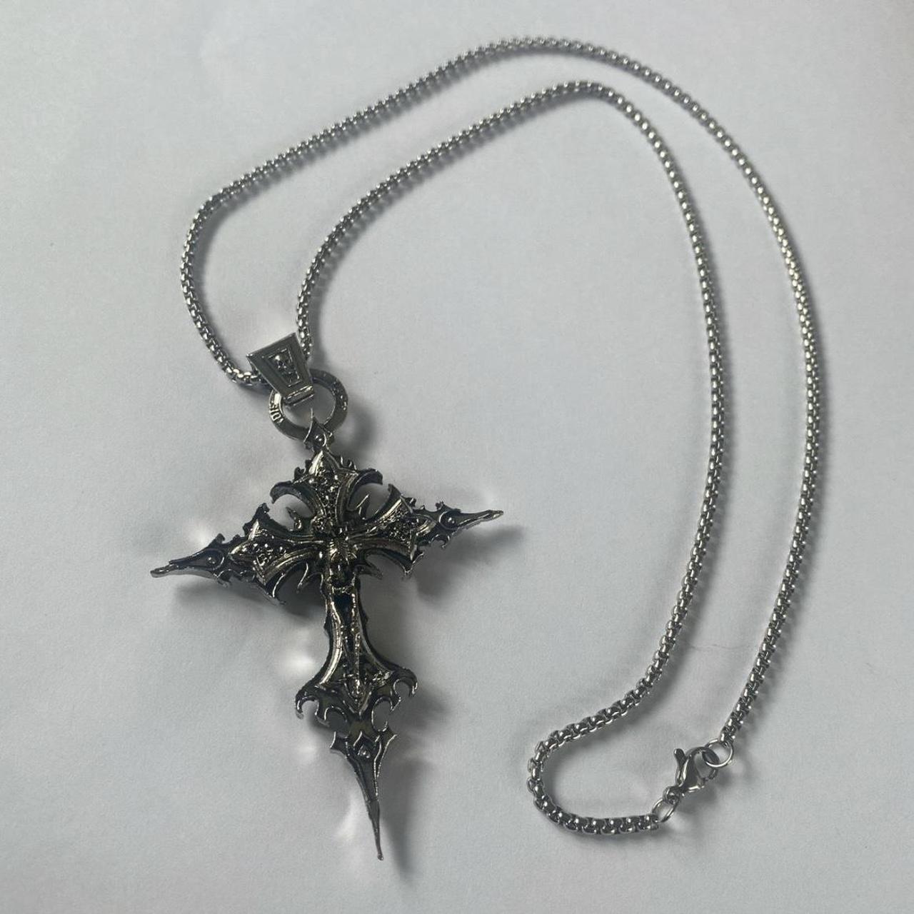 grunge cross chain y2k necklace / chain punk grunge... - Depop