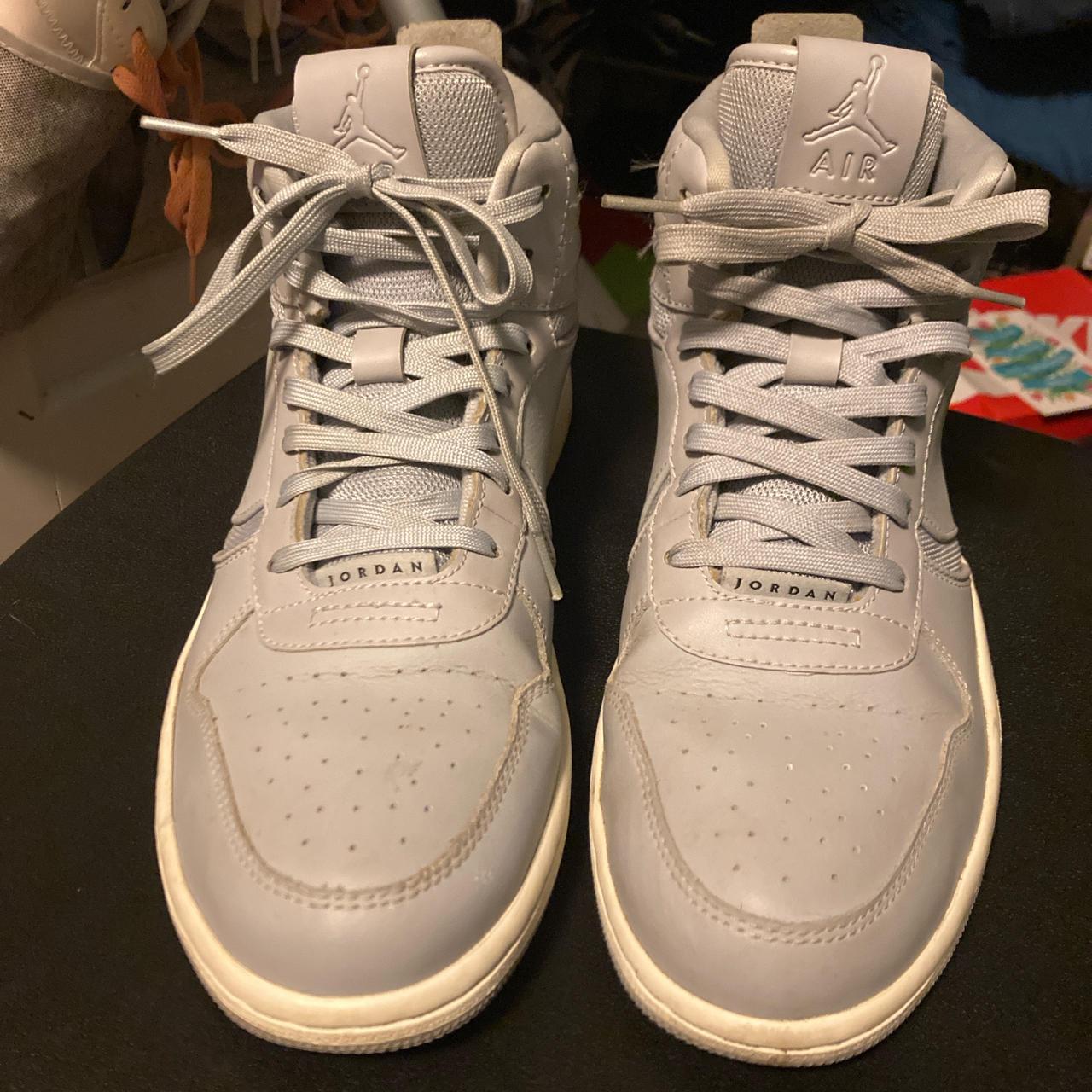 Gray air jordan high tops size 11 worn for about a... - Depop