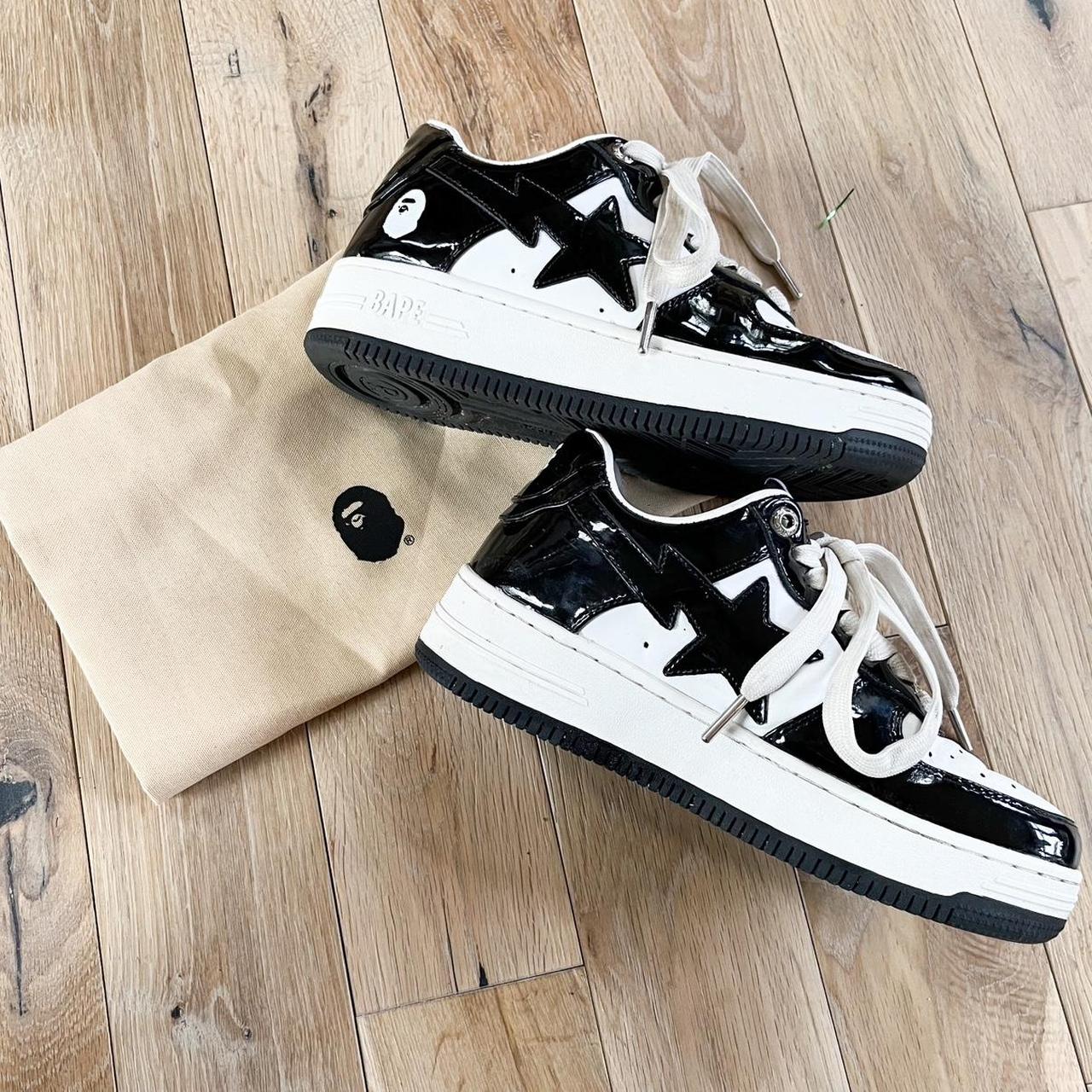 BAPE STA BAPESTAS Black & White Sneakers Sk8 price... - Depop