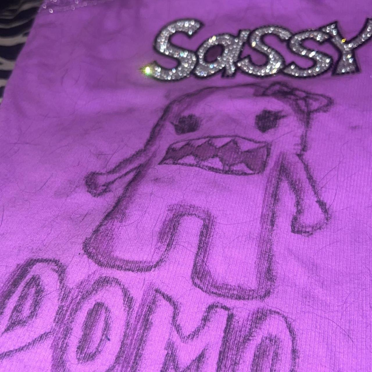 Upcycled Justice purple lace cami top with “Sassy... - Depop