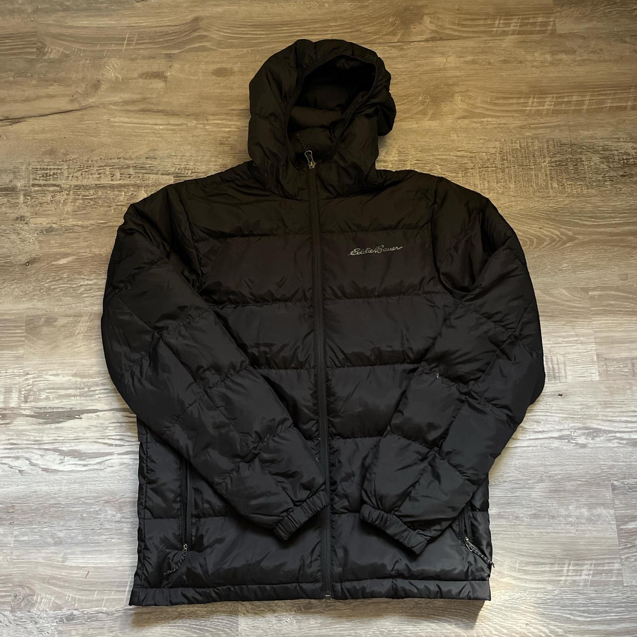 eddie bauer puffer jacket - size medium - black - no... - Depop