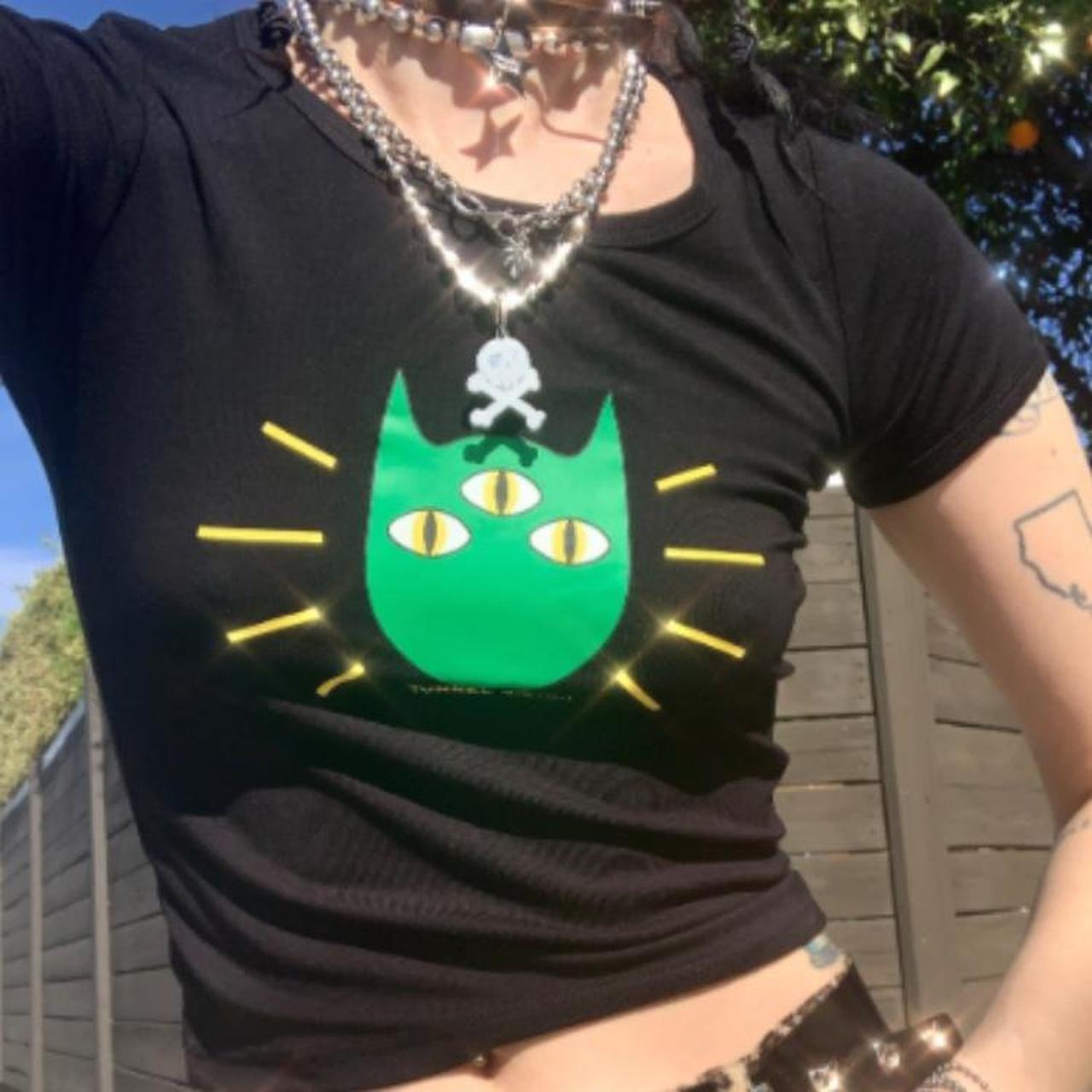 “Psychic Kitty” Baby Tee Shirt - Extra Small - Black... - Depop