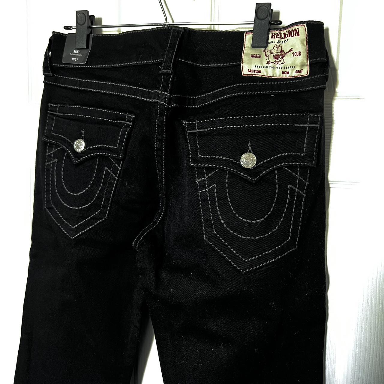 Black True Religion denim jeans with white stitching... - Depop