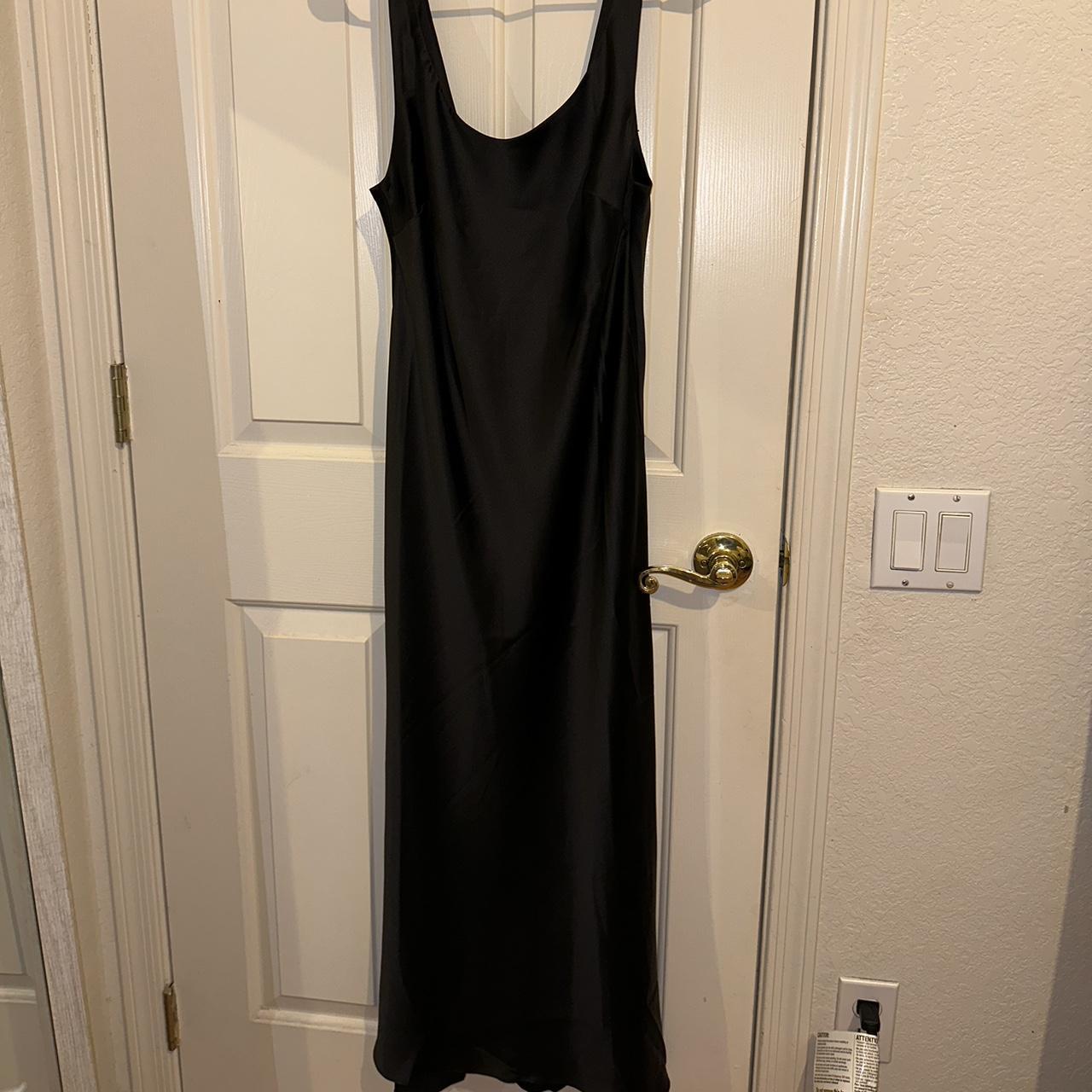 Long black satin ASOS dress never worn- out of stock... - Depop
