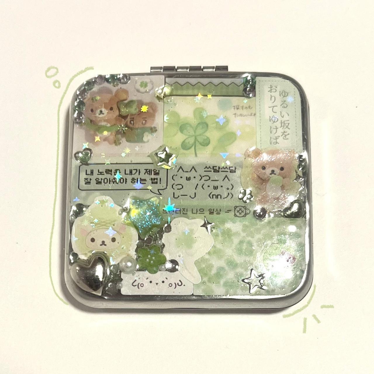 Hand decorated pastel green compact mirror ☘️🤍 -... | Depop